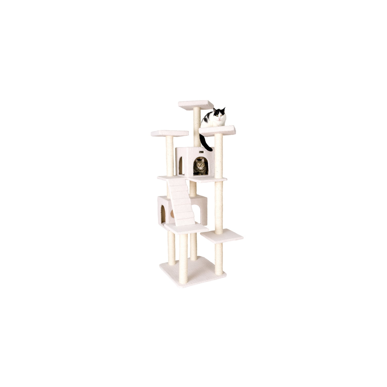 Cat Tree - Ivory Multi-Level Play Structure with Ramp & 2 Condos ...