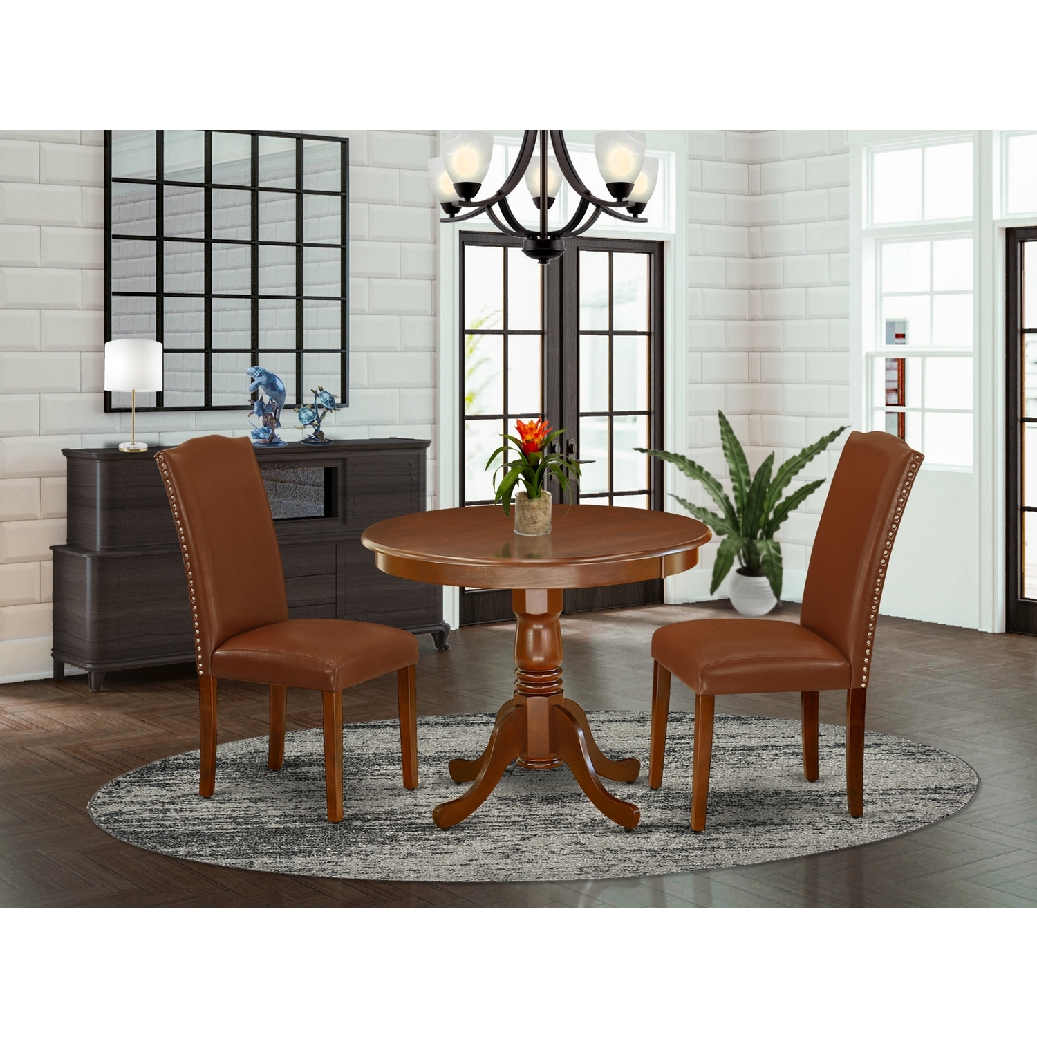 Renaissance Dining Set - 3 Piece Table & Chair Set - Round Pedestal ...