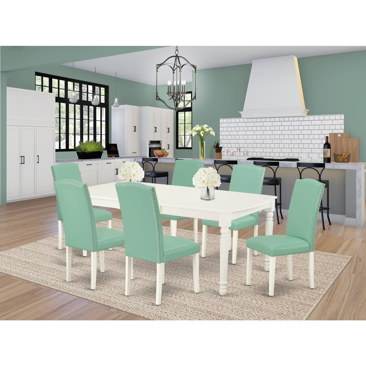 Renaissance Dining Set 7Pc Rectangle Table w/ Leaf & 6 Chairs - Linen ...