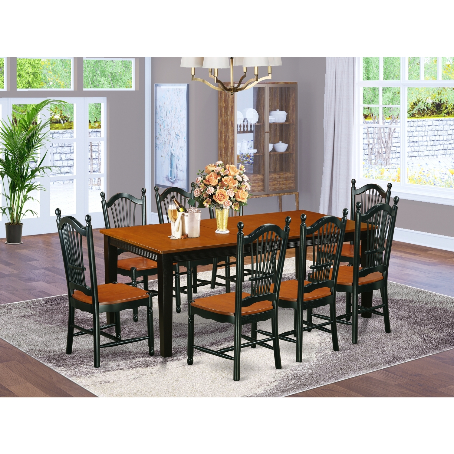 Renaissance Dining Set 9 Piece Table & Chairs Black Cherry Finish Solid ...