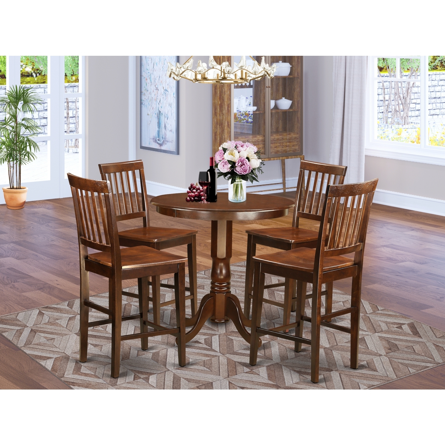 Counter Height Dining Set - 5 Piece Round Table & 4 Chairs - Modern ...