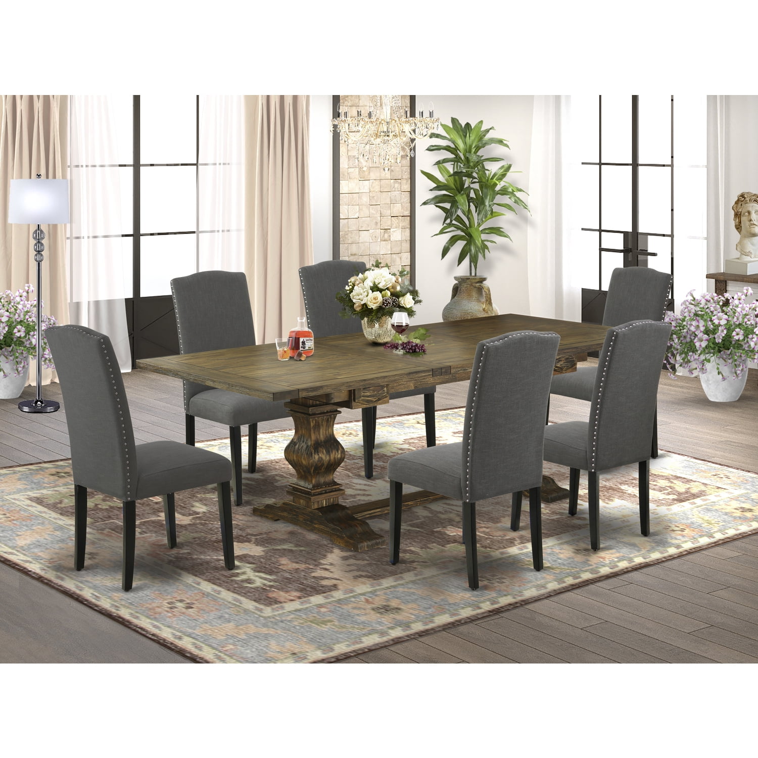 HomeStock Renaissance Rhapsody 7-Pc Modern Dining Table Set ith Chair S Legs And Dark Gotham ...