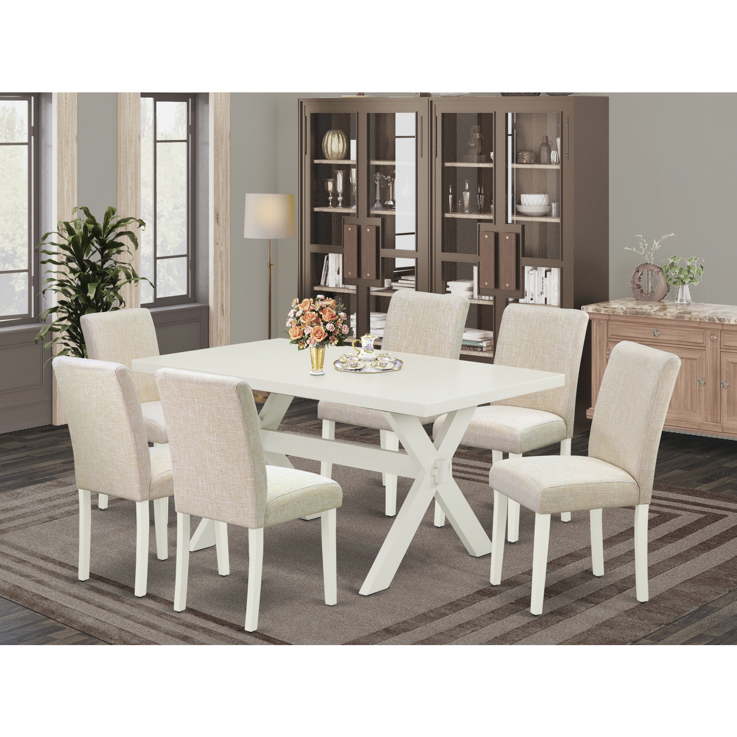 7-Piece Dinette Set - Hardwood TableParsons Chairs - Modern Kitchen Dining Room Furniture ...