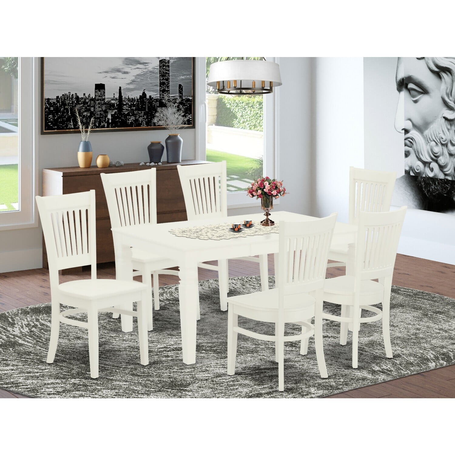 HomeStock Renaissance Rhapsody 7-Piece Dining Room Set 6 Dining Chairs With Slatted Back And A ...