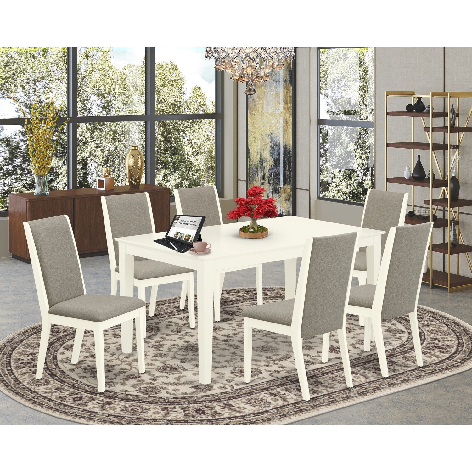 HomeStock Renaissance Rhapsody 7-Piece Rectangular Dining Table Set- 6 Parson Chairs And Kitchen ...