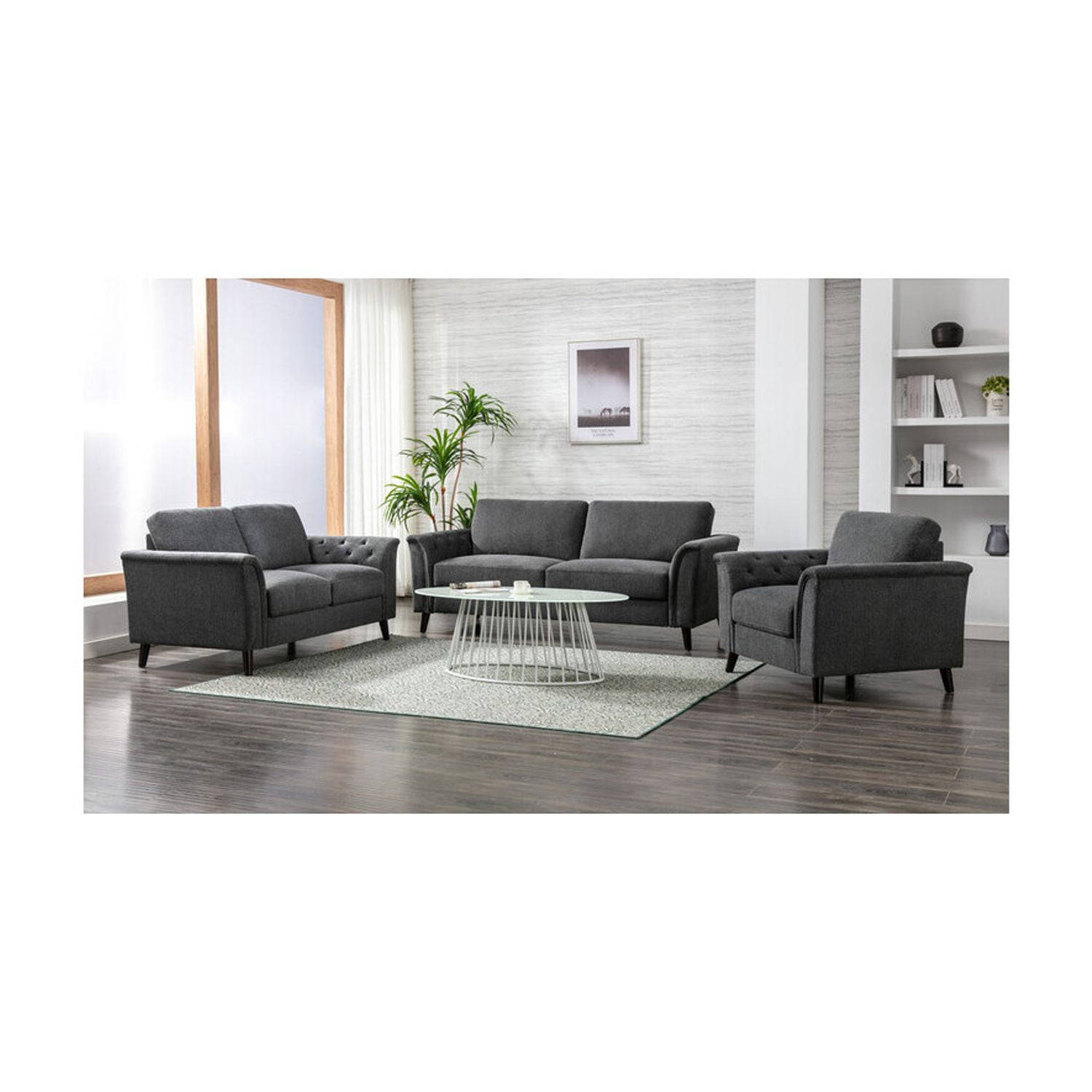 HomeStock Renaissance Rhapsody Dark Gray Linen Sofa Loveseat Chair Set ...