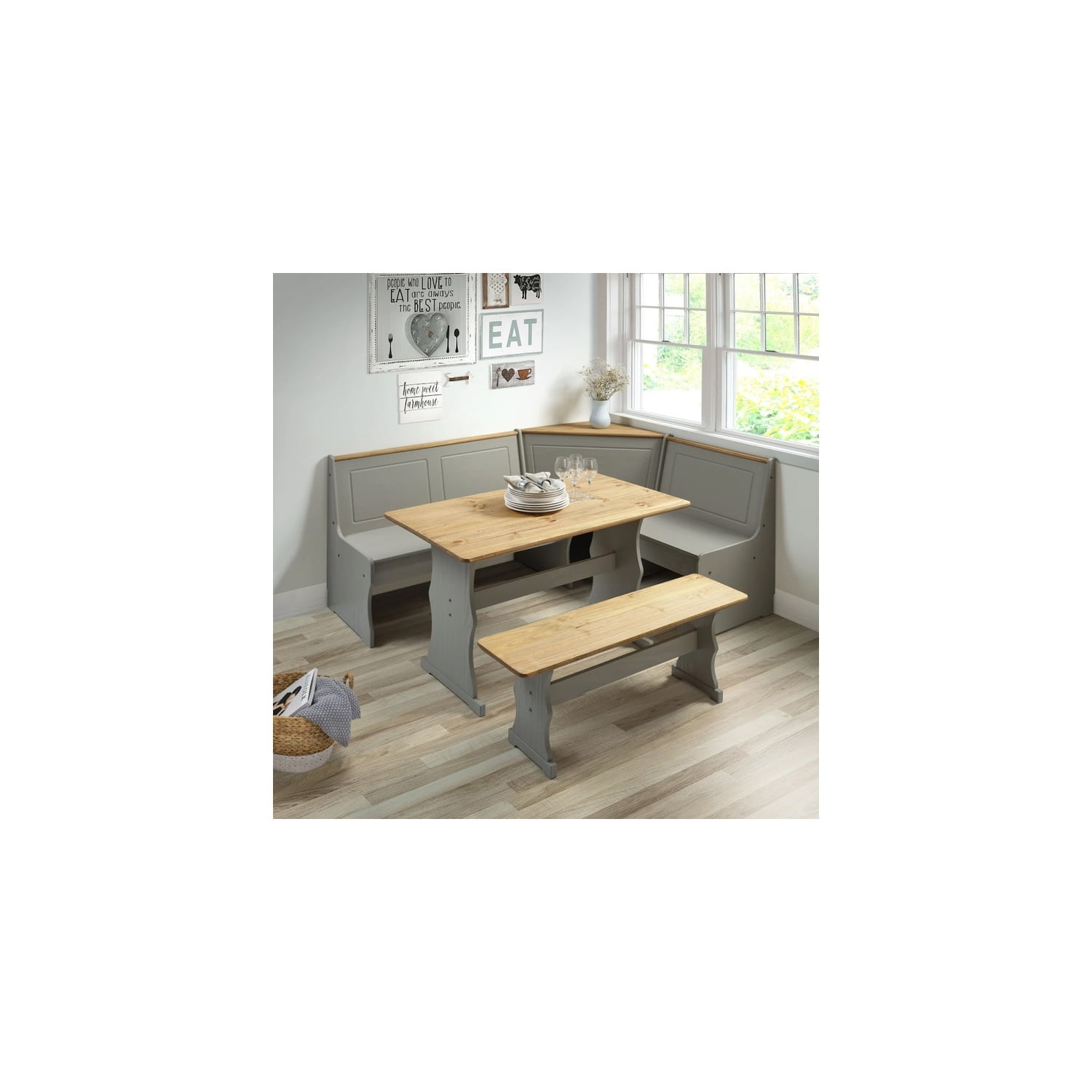 HomeStock Renaissance Rhapsody Gray Solid Pine Corner Dining Booth ...