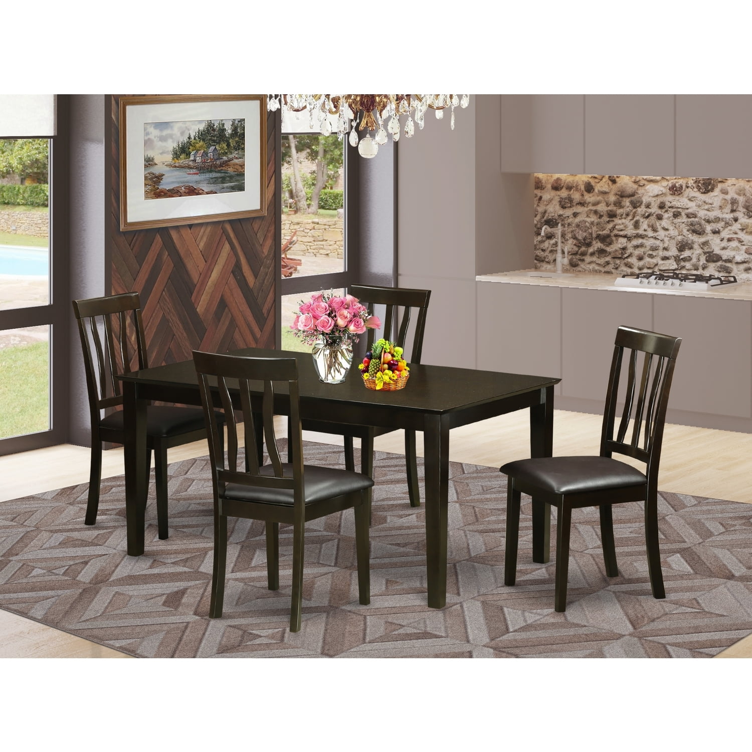 Kitchen Table Set with Dining Chairs - Modern Cappuccino Finish ...