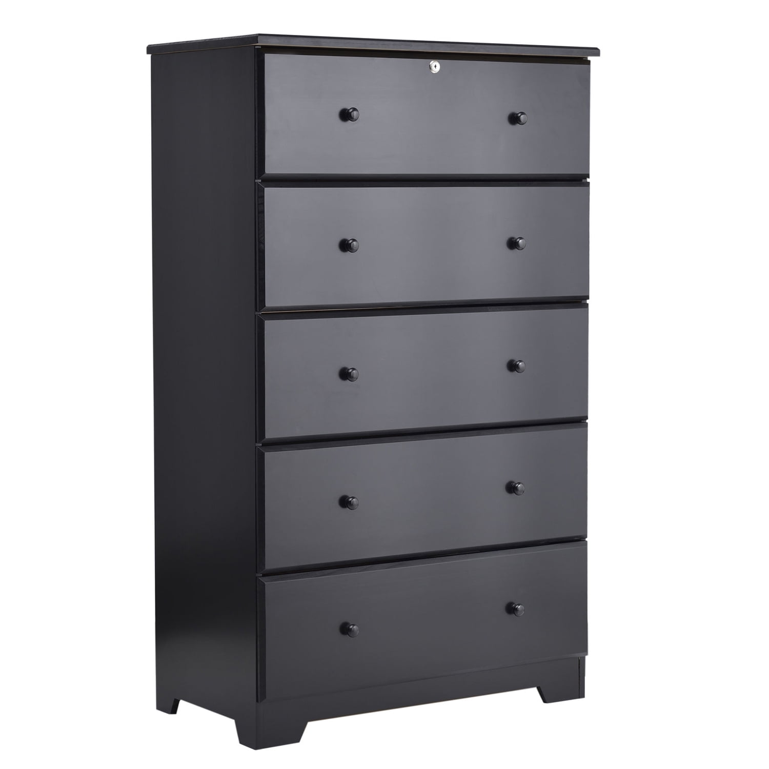 HomeStock Renaissance Rhapsody Solid Pine 5 Drawer Chest Dresser, Black ...