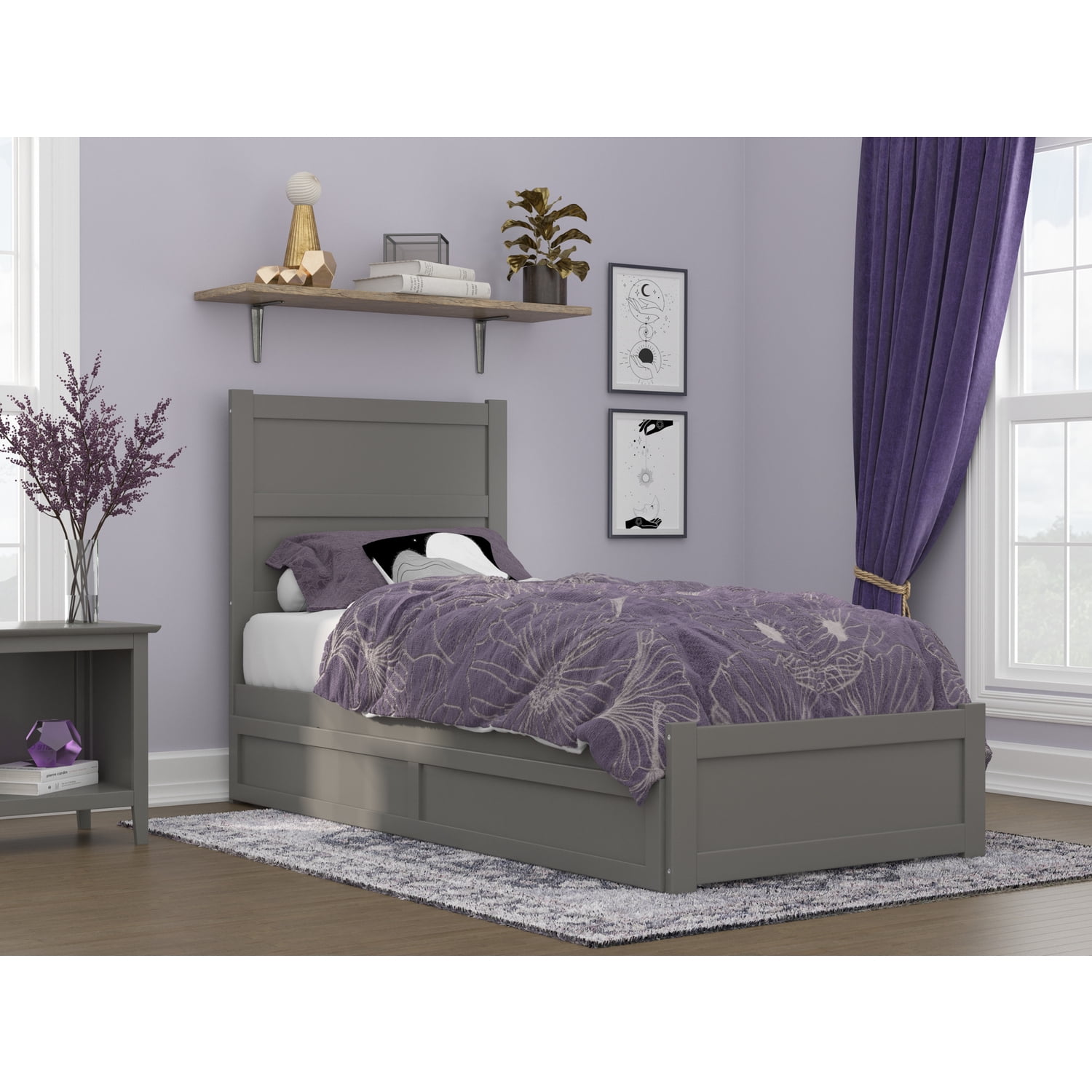 Twin XL Bed with Trundle - Grey Platform Bed Frame, Extra Long Twin ...