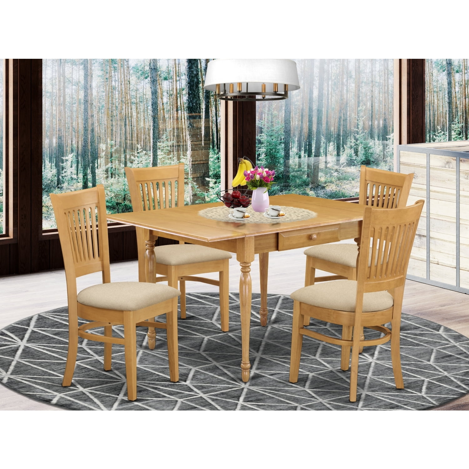 Retro Dinette Set 5 Piece Kitchen Table & Chairs - Linen Fabric Seats ...