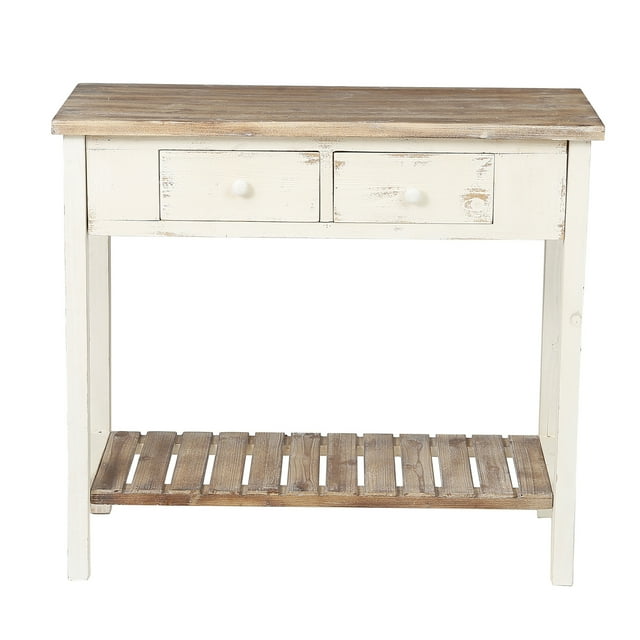 HomeStock Retro Relaxation Distressed White And Wood 2-Drawer 1-Shelf ...