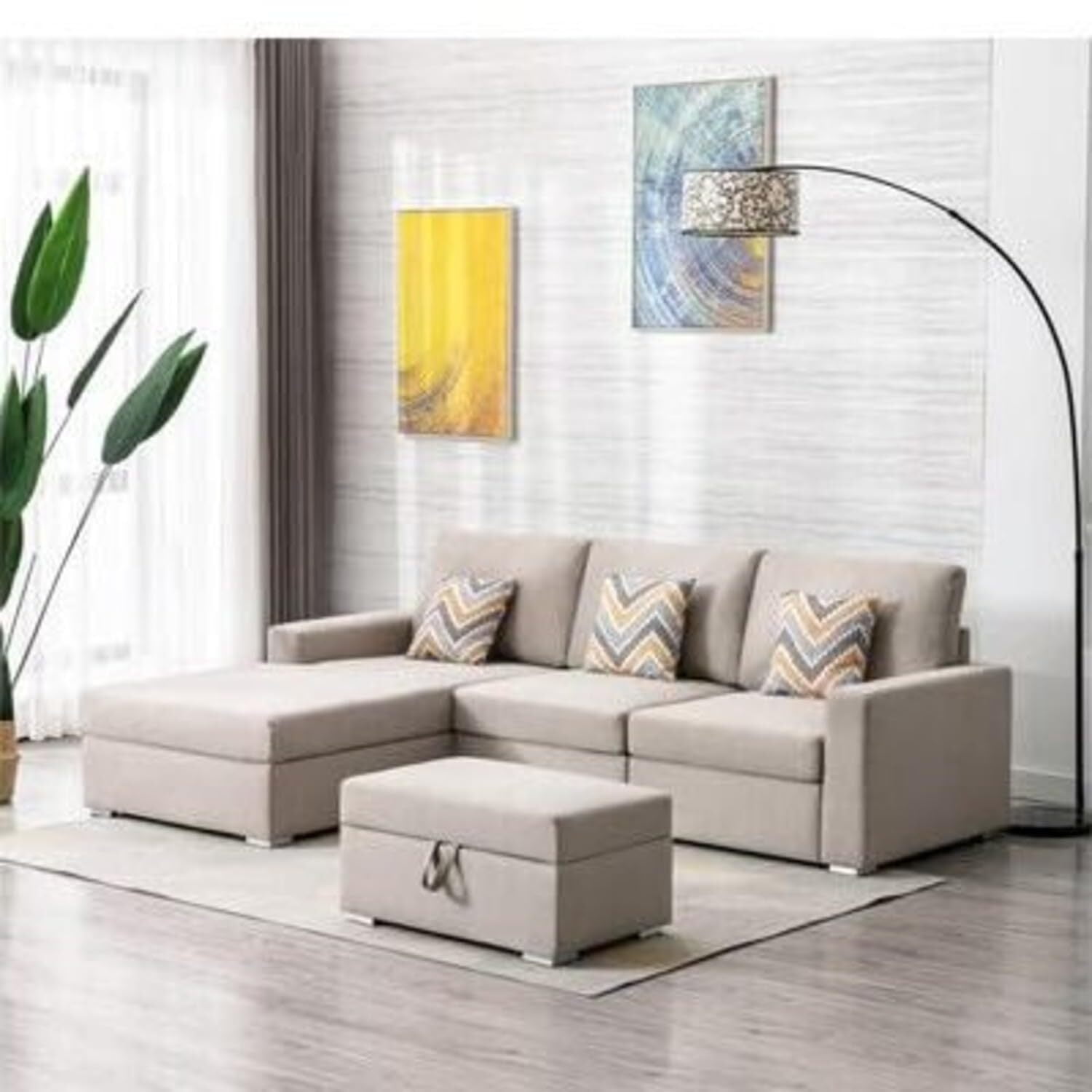 HomeStock Retro Relaxation Linen Fabric 6 Piece Double Chaise Sectional ...