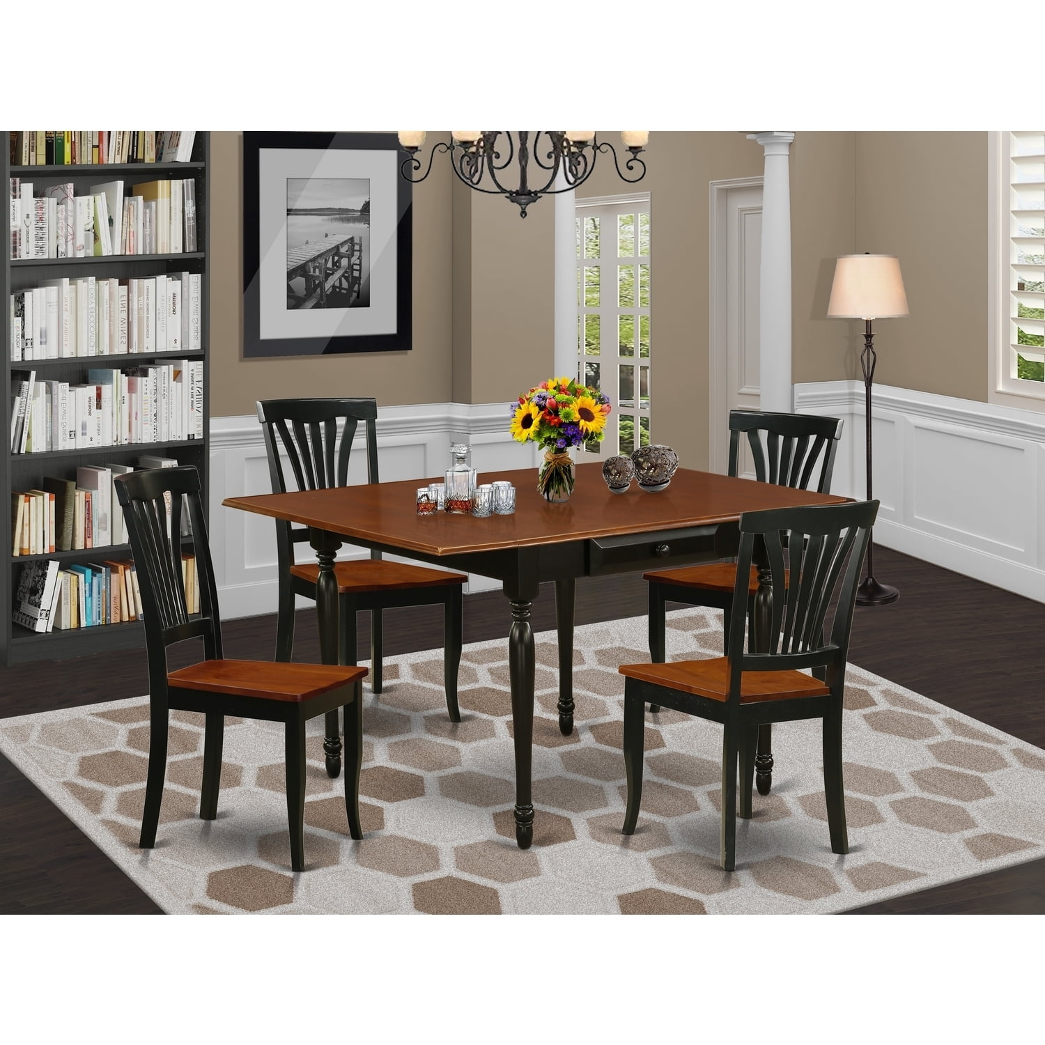 Retro Kitchen Table Set with 4 Chairs - Drop Leaf Dining Set - Black ...