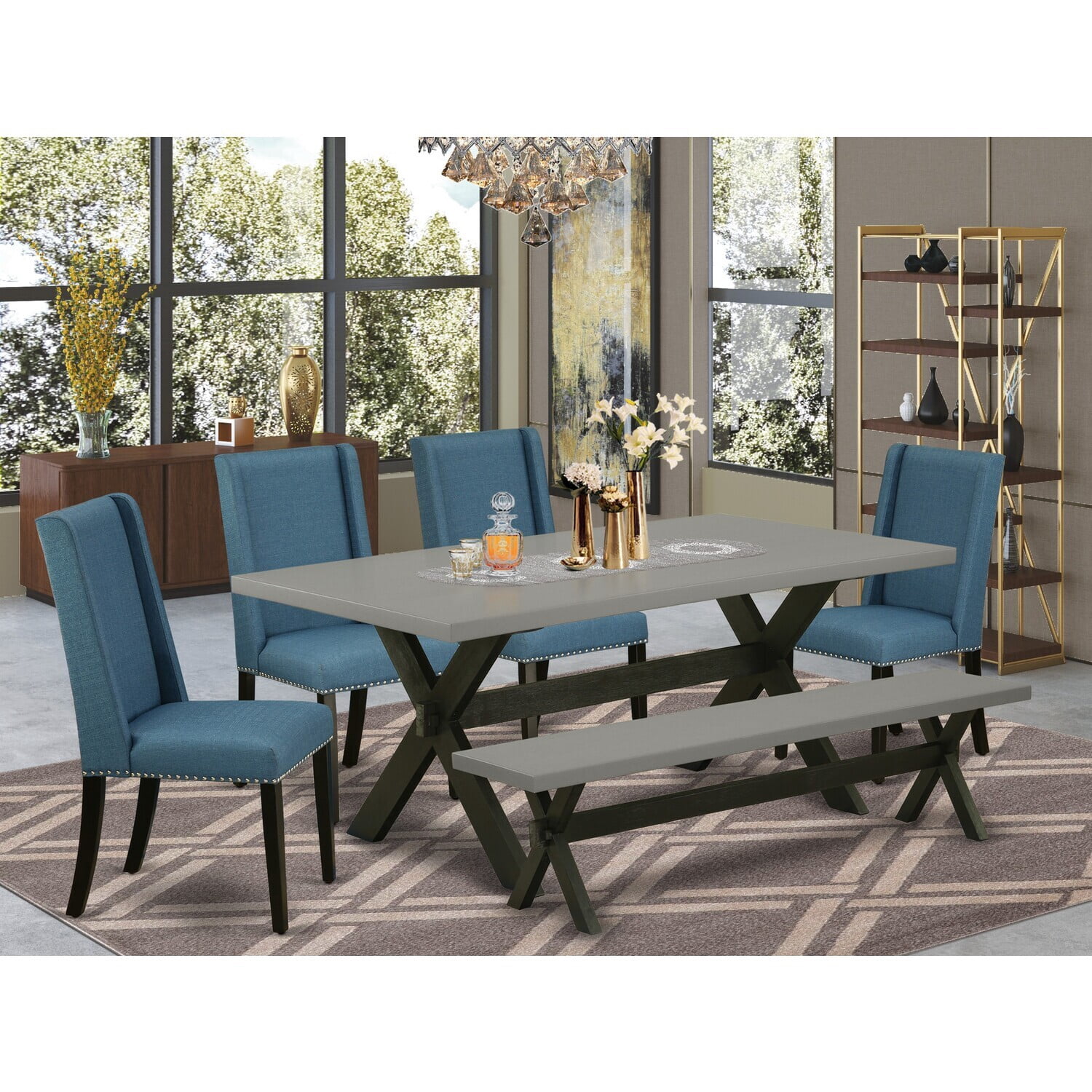 Retro Dinette Set - 6 Piece Dining Room Set - Solid Wood Table4 Parsons ...