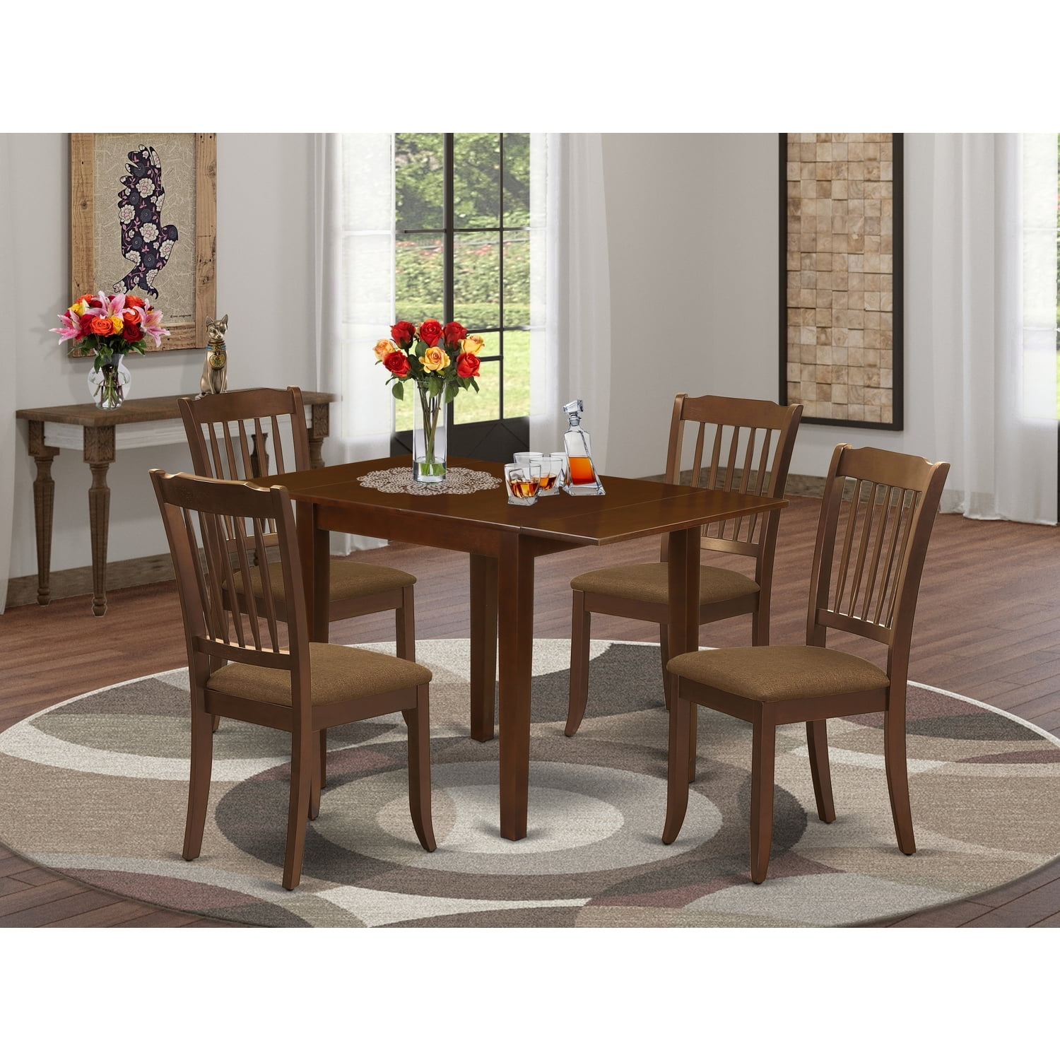 Retro Dinette Set for 5 - Wooden Dining Table & 4 Chairs - Linen Seat ...