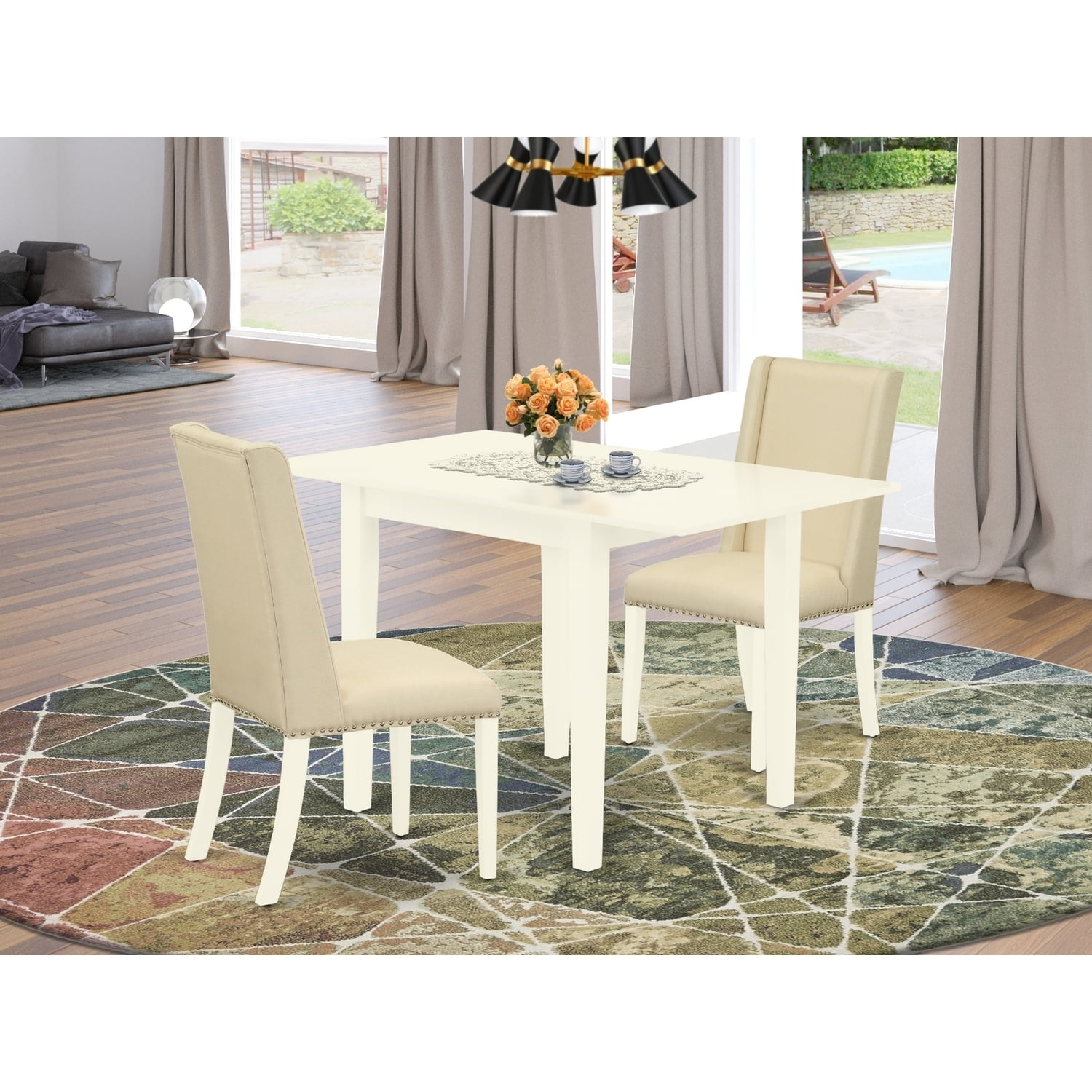 Retro Kitchen Dining Set - 3 Piece Table & Chair Set - Linen White ...