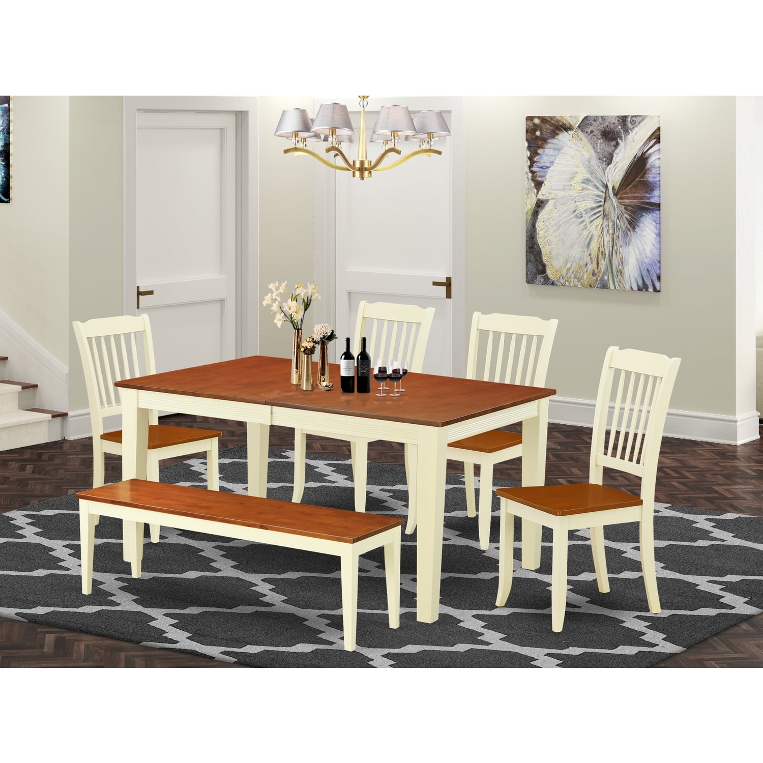 HomeStock Retro Revival 6Pc Rectangular 54/66 Inch Table With 12 In ...