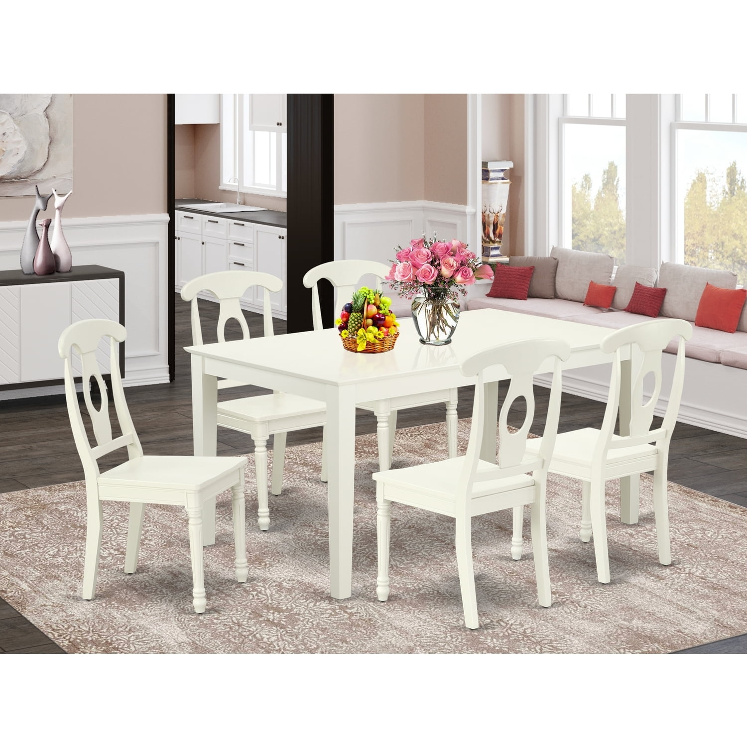 Retro Dining Set 7Pc Rectangular Table & 6 Chairs - 60 Inch Kitchen Set ...