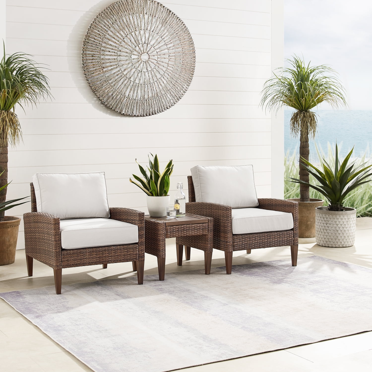 HomeStock Rococo Radiance 3Pc Outdoor Wicker Chair Set Creme/Brown ...