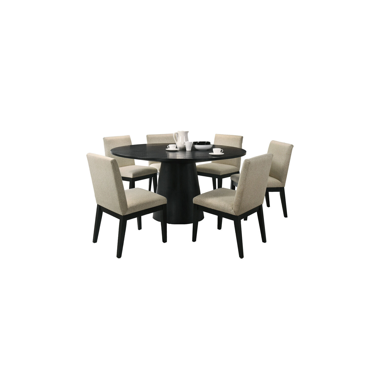 HomeStock Rococo Radiance 7 Piece 59"W Round, Modern Dining Table Set ...