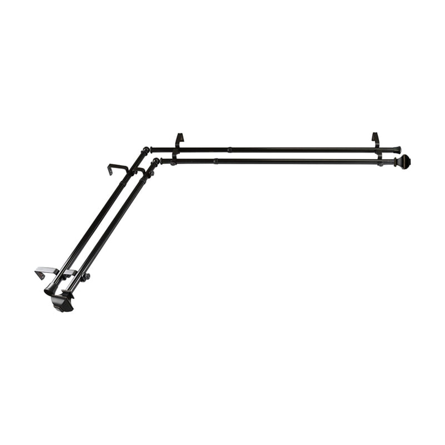 Corner Window Curtain Rod Double Adjustable Black 120-170 Inch Dual Rod ...