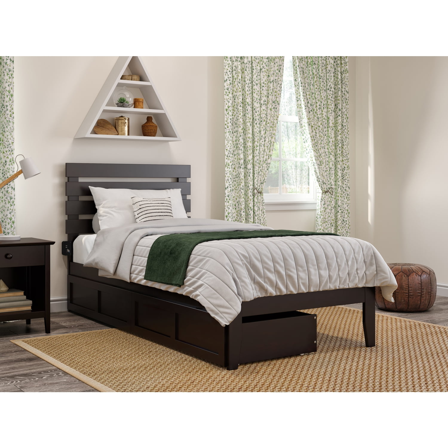 Extra Long Twin Bed with Drawers - Espresso Finish, Modern Design ...