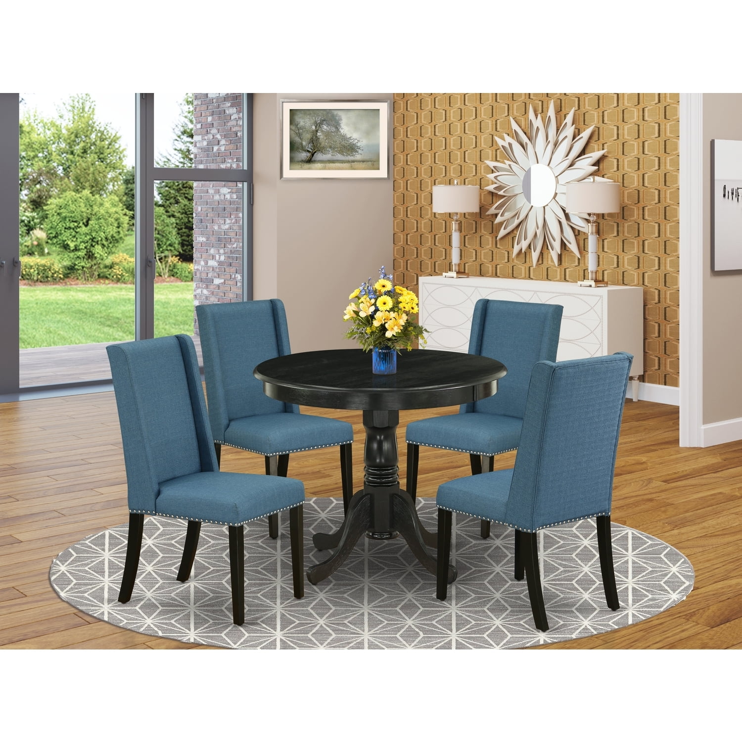 Homestock Rococo Romance 5 Piece Mid Century Dining Table Set Ncluded A ...