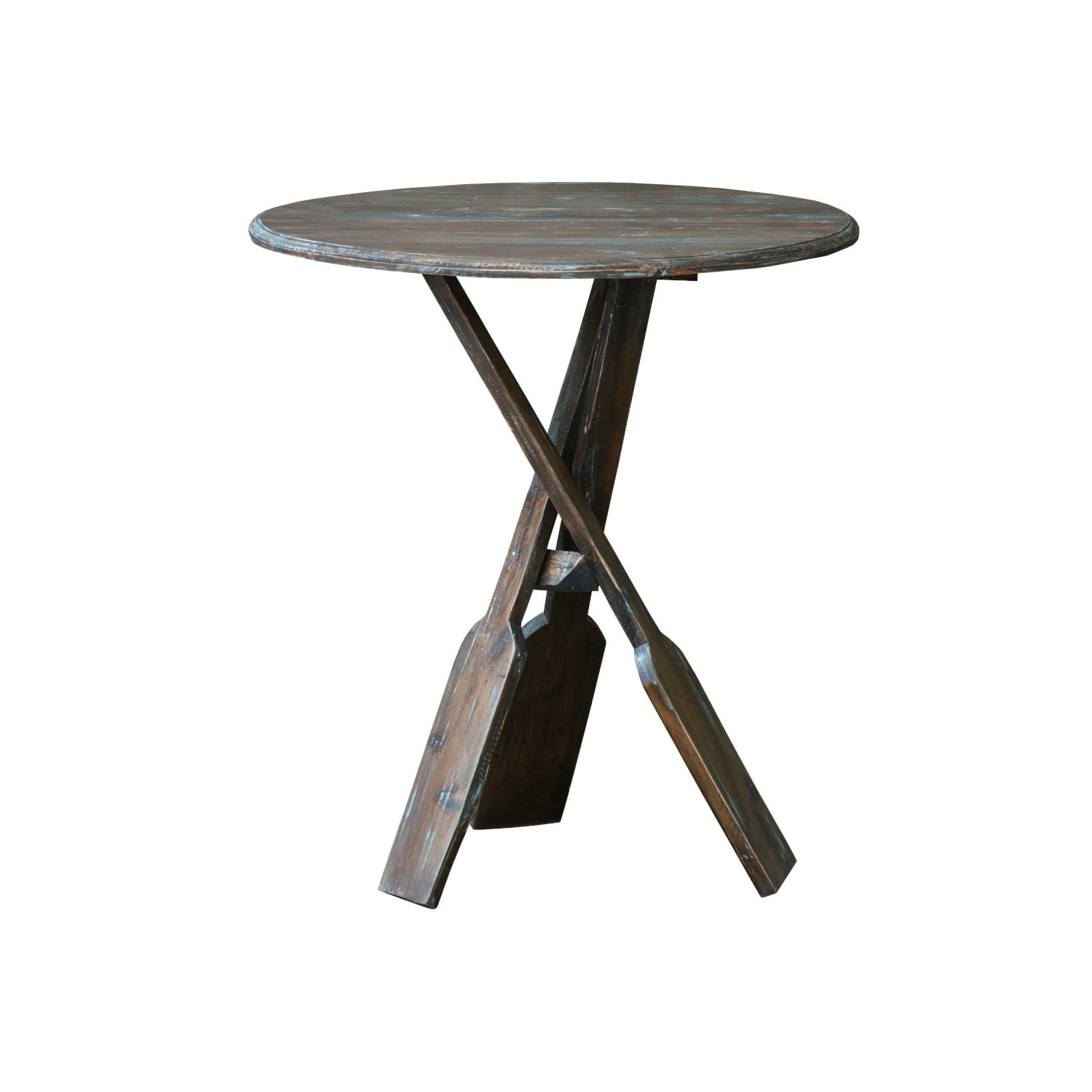 Round Boat Oar Accent Table - Wood End Table - Distressed Brown Blue ...