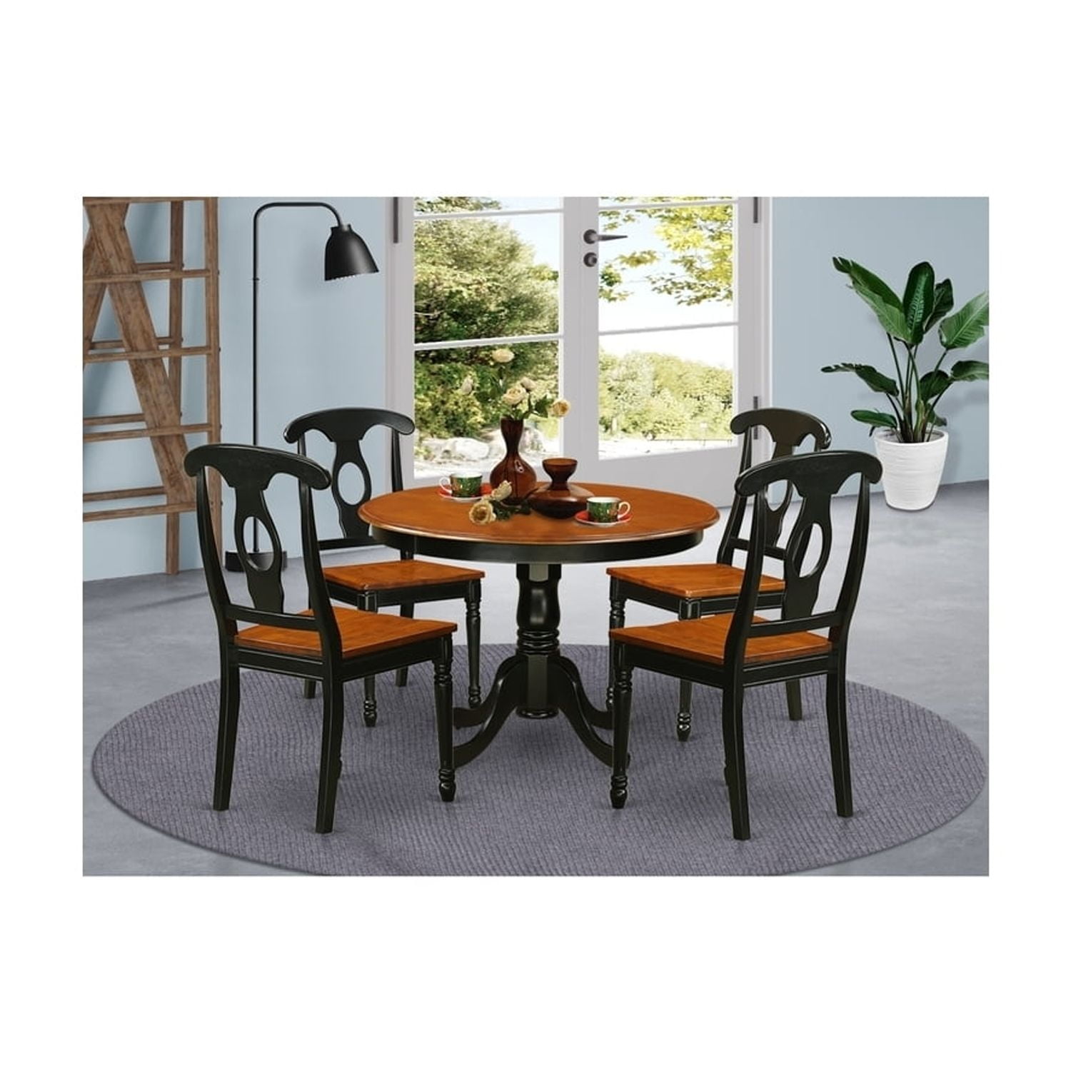 HomeStock - Round Dinette Table And Kitchen Chairs, Black & Cherry, 42 ...