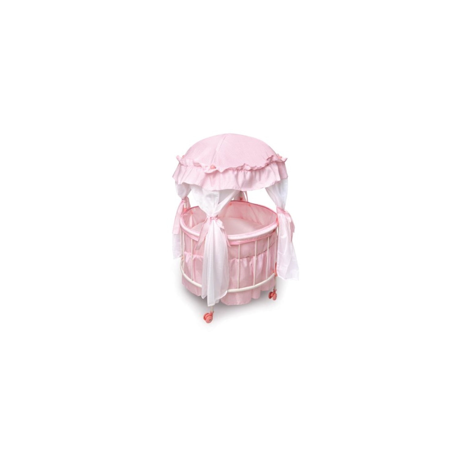 HomeStock Round Doll Crib with Canopy and Drapes White/Pink, Plush and ...