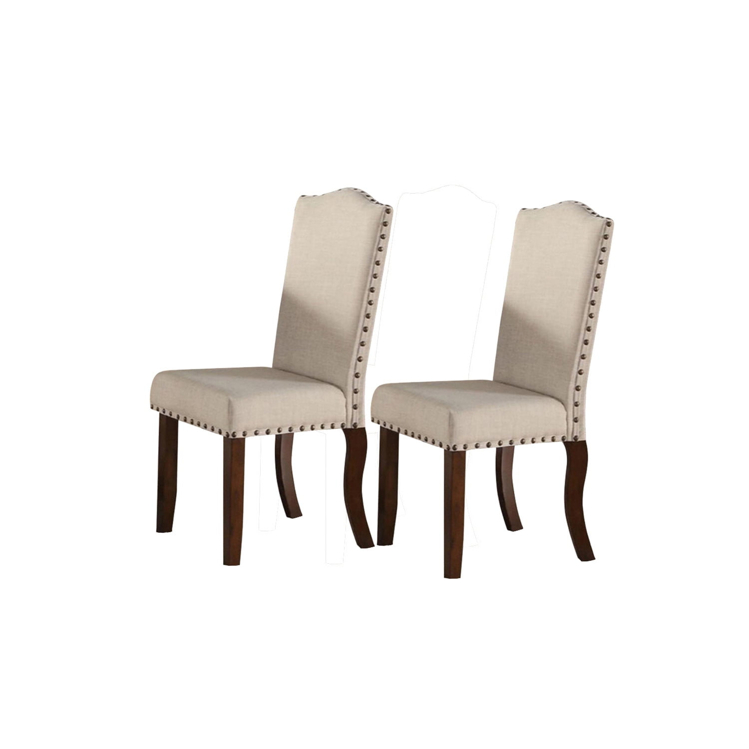 HomeStock Rubber Wood Dining Chair With Nail Head Trim, Set Of 2, Brown ...