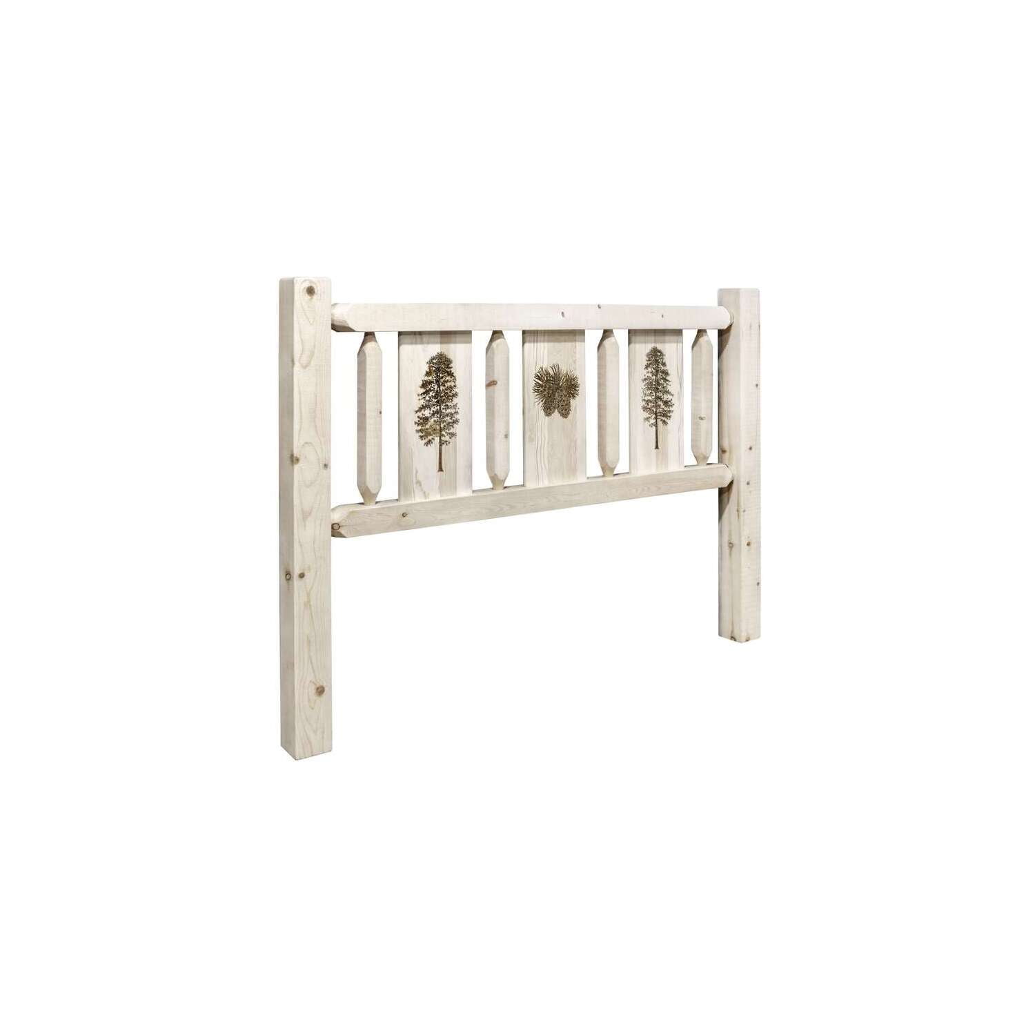 HomeStock Rustic Laser Engraved Pine Headboard with Clear Lacquer ...