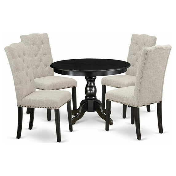 Rustic Ranch 5 Piece Kitchen Dining Set - Round Table & 4 Linen Fabric ...