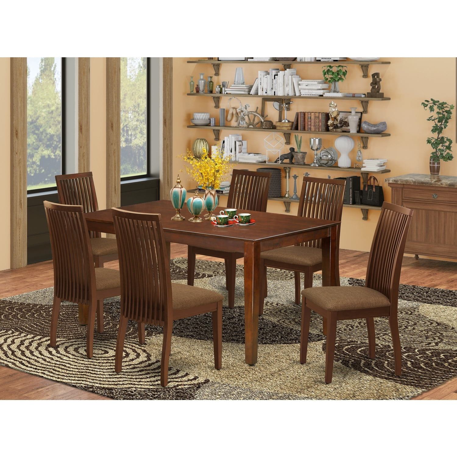 HomeStock Rustic Ranch 7-Piece Dinette Set - Rectangular Kitchen Table ...