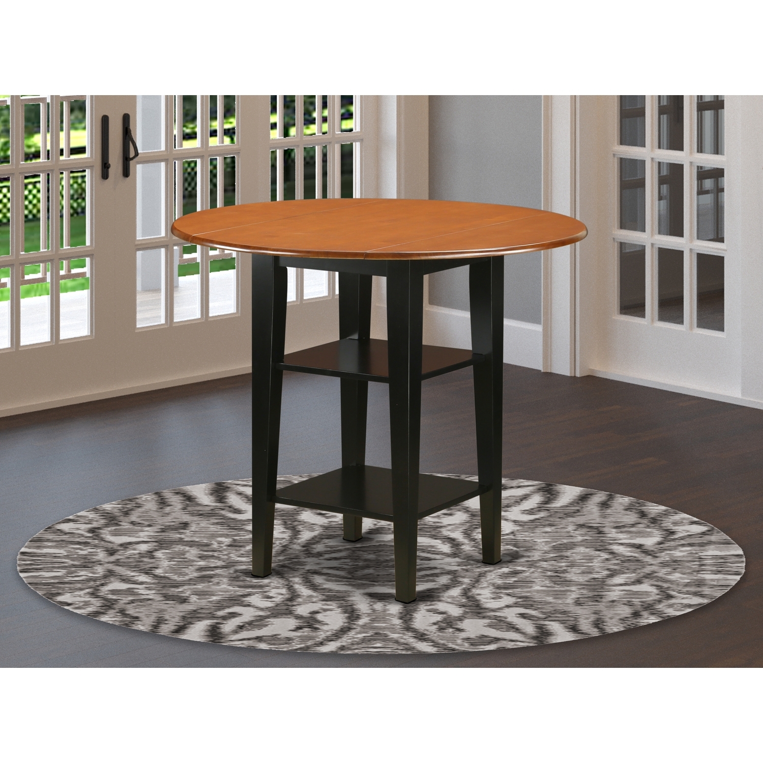 HomeStock Rustic Ranch Round Counter Height Table With Two Shelves In ...