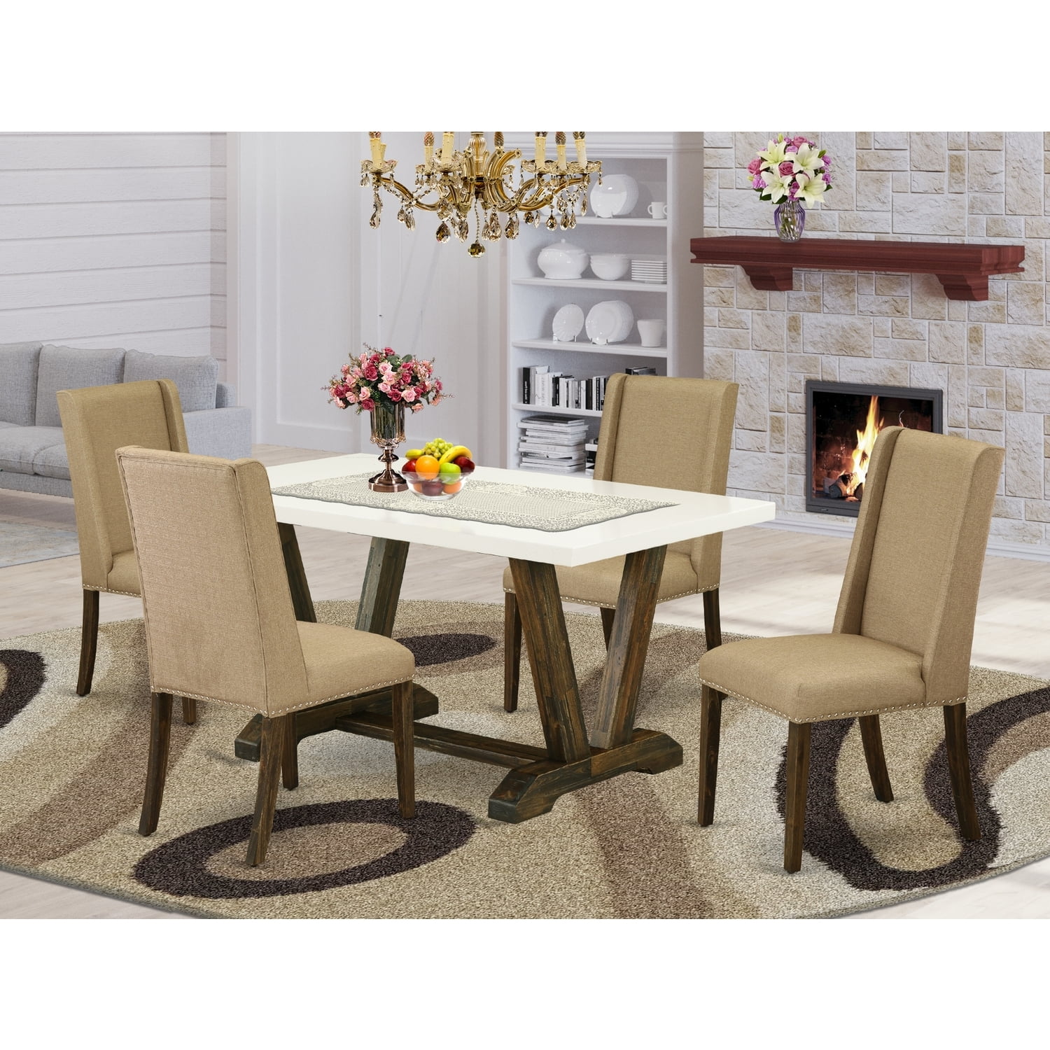 Modern 5-Piece Dinette Set - Dining Table with 4 Chairs - Rustic ...