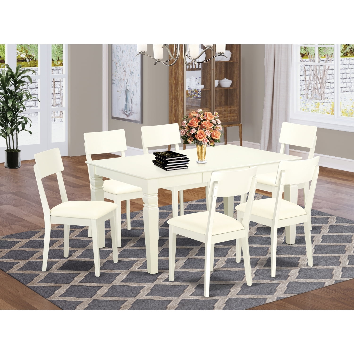 HomeStock Rustic Recluse 7 Pc Dining Set With One Weston Dinning Table And 6 Faux Leather ...