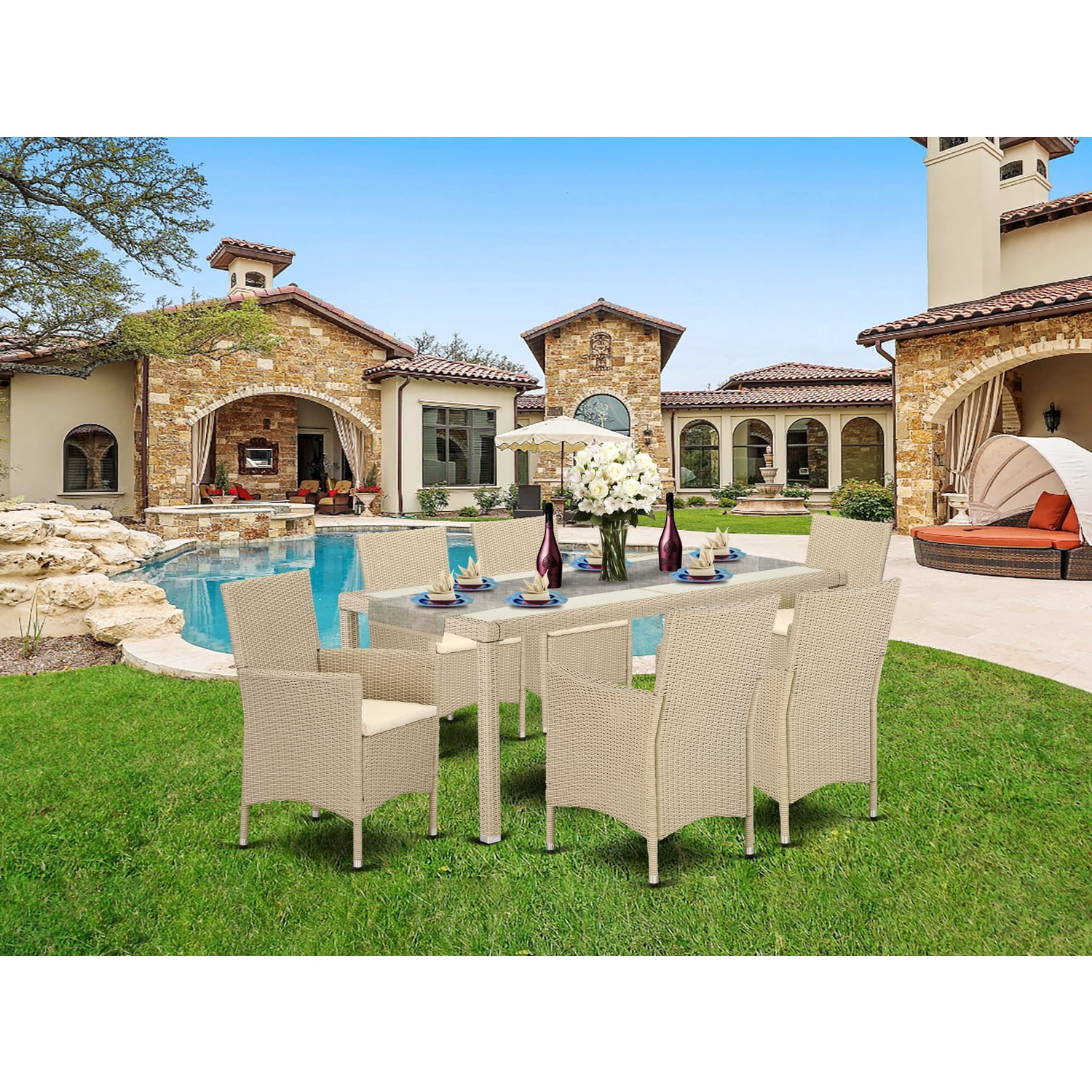 HomeStock Rustic Recluse 7 Pc Outdoor Wicker Backyard Dining Set For 6 ...