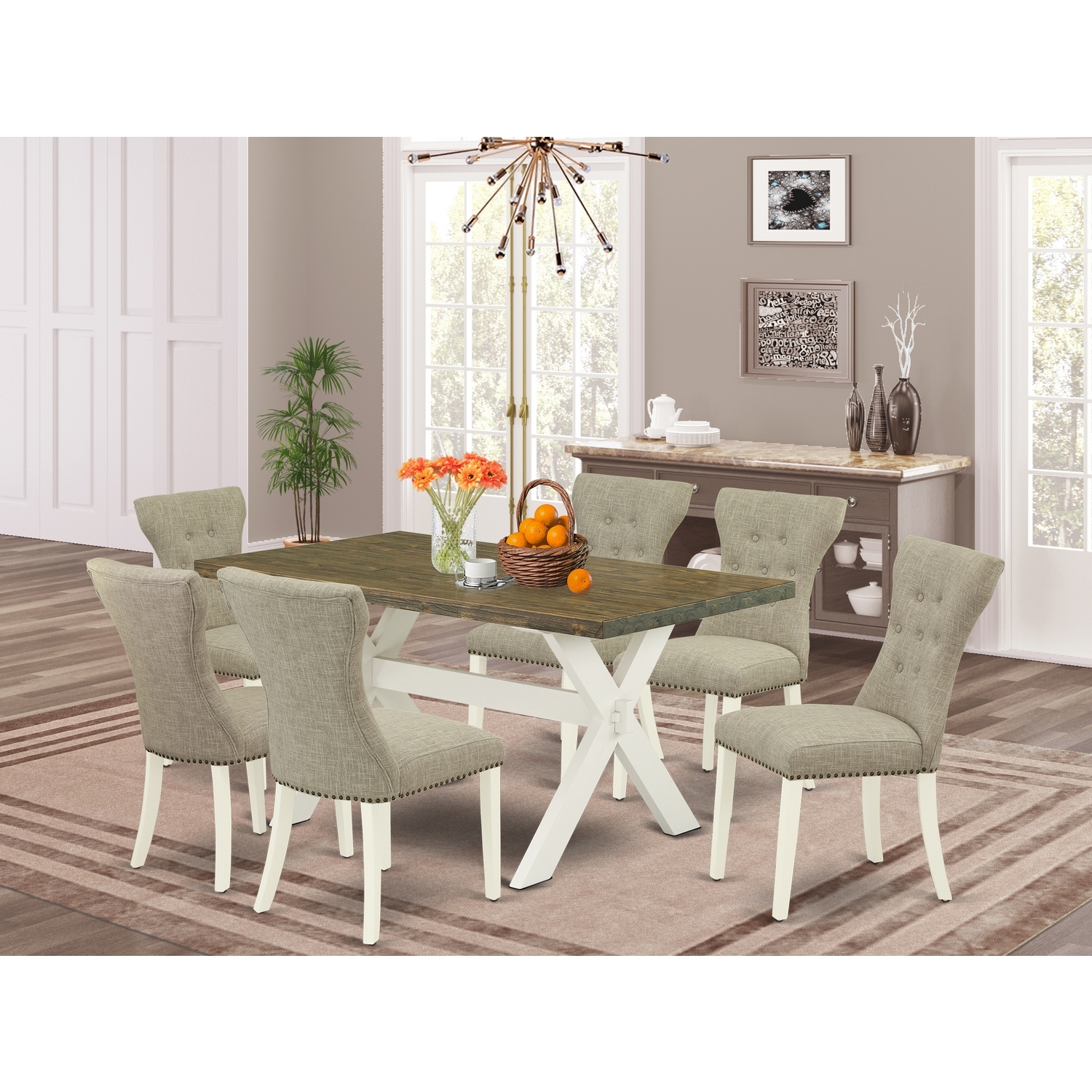 HomeStock Rustic Recluse - 7-Piece Kitchen Table Set - 6 Parson Chairs ...