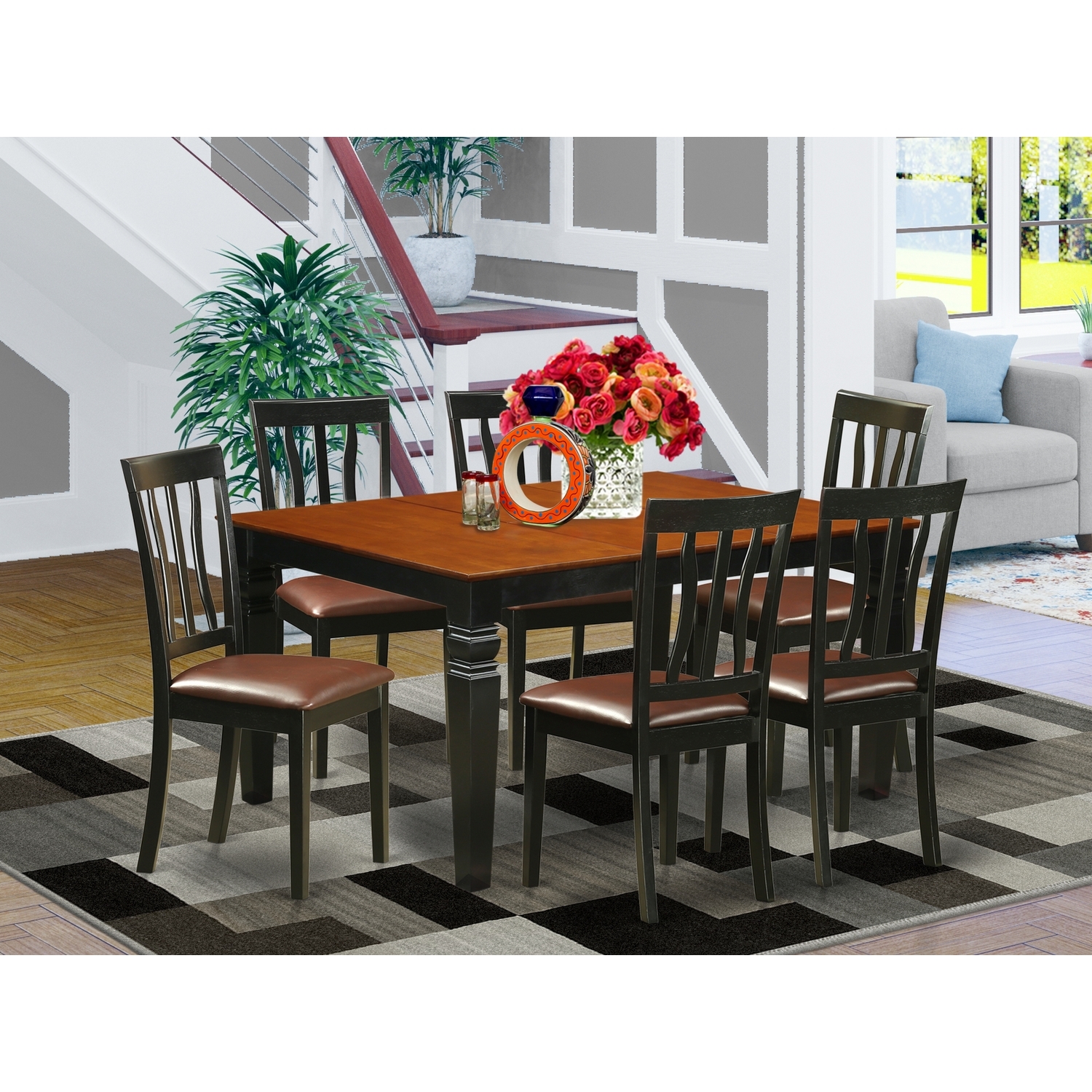 7 Piece Dining Set - Rectangle Table with Leaf & 6 Chairs - Rustic ...
