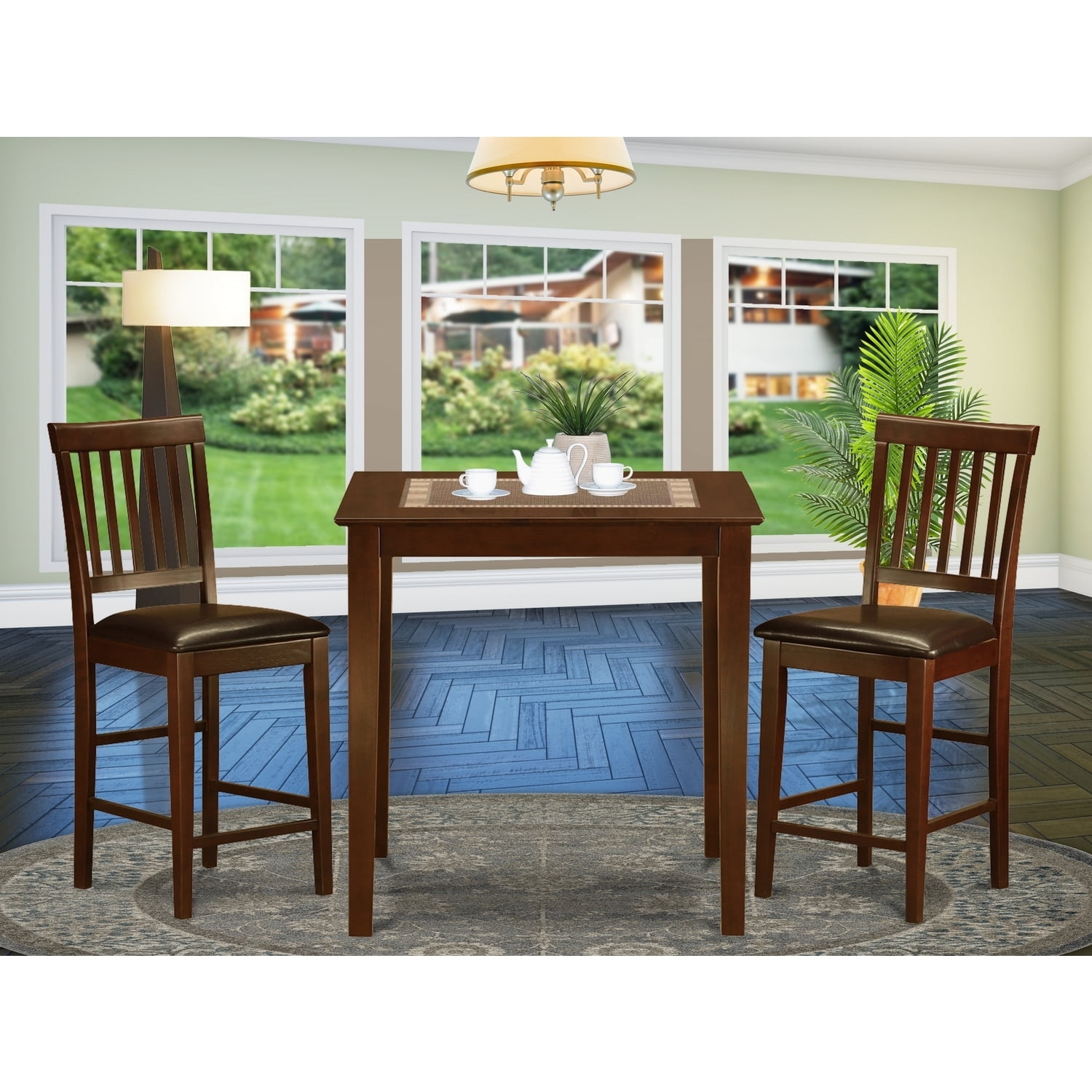 Counter Height Table Set - 3 Piece Dining Set with Stools - Rustic ...