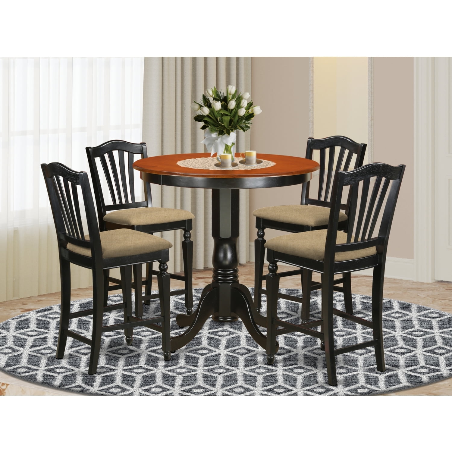 Kitchen Dinette Set 3 Piece Table & Chair Set - Round Pedestal Table ...