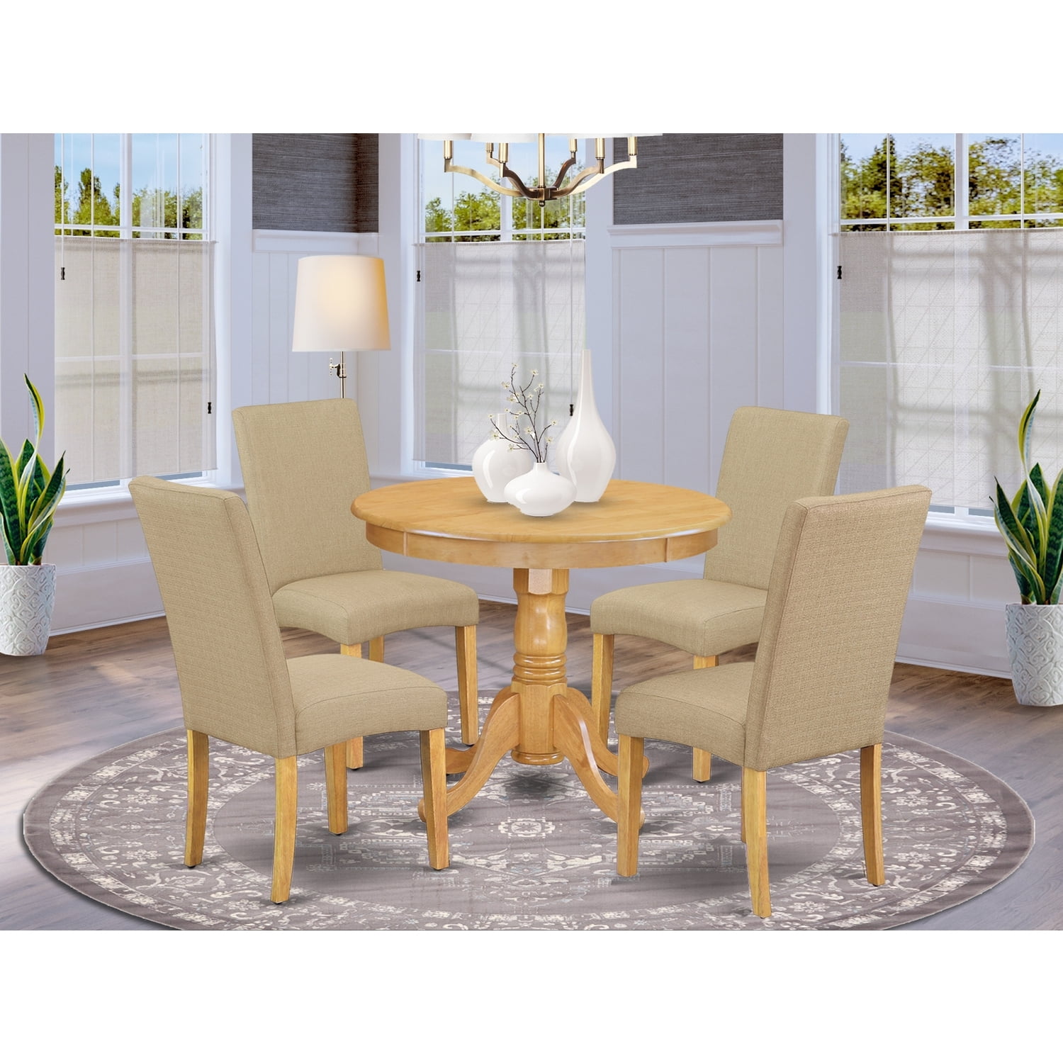 Round Dining Table Set 5pc - 36" Table & 4 Chairs - Rustic Oak Finish ...