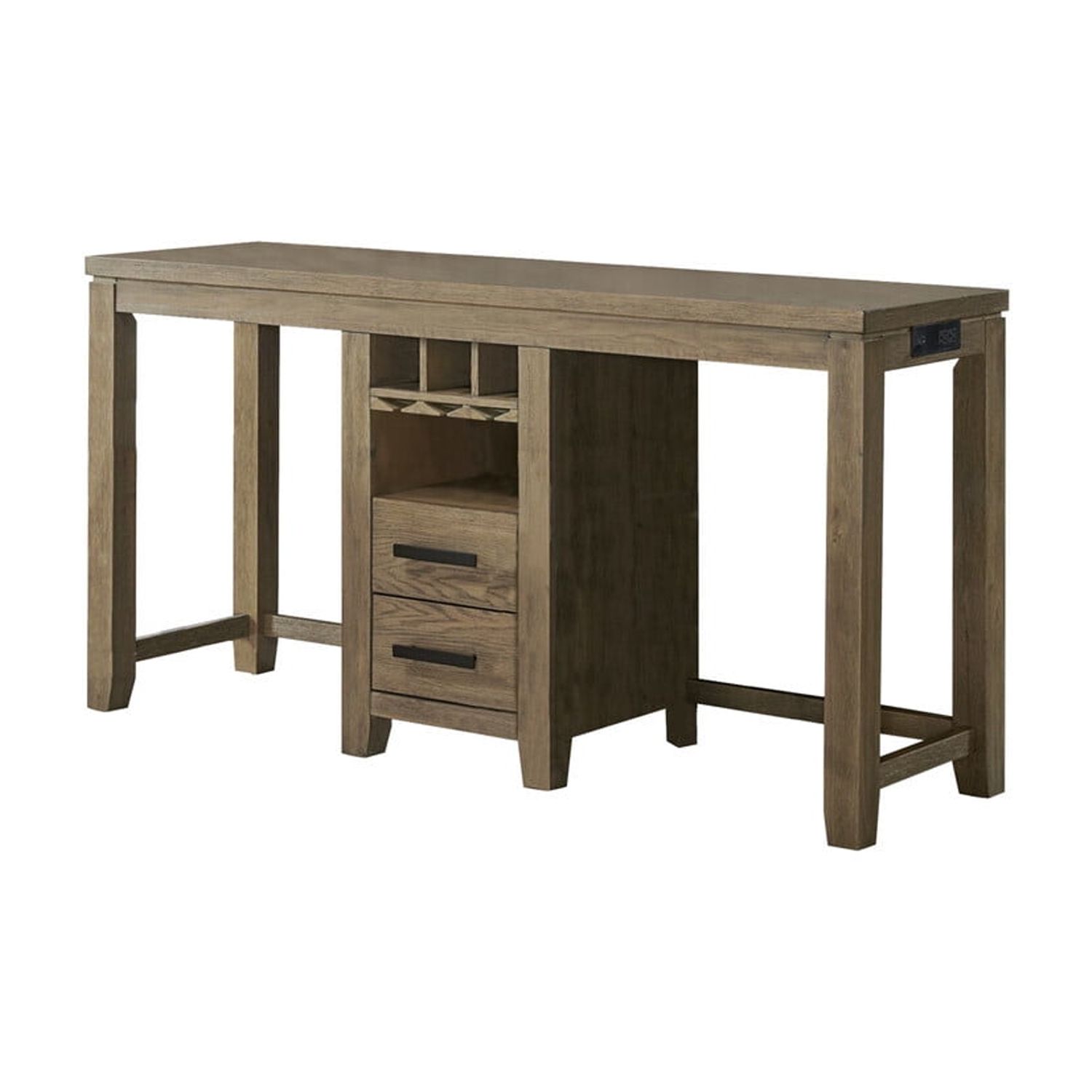 HomeStock Rustic Refinement Desert Brown Rectangular Solid Wood Console Table with USB Charging ...