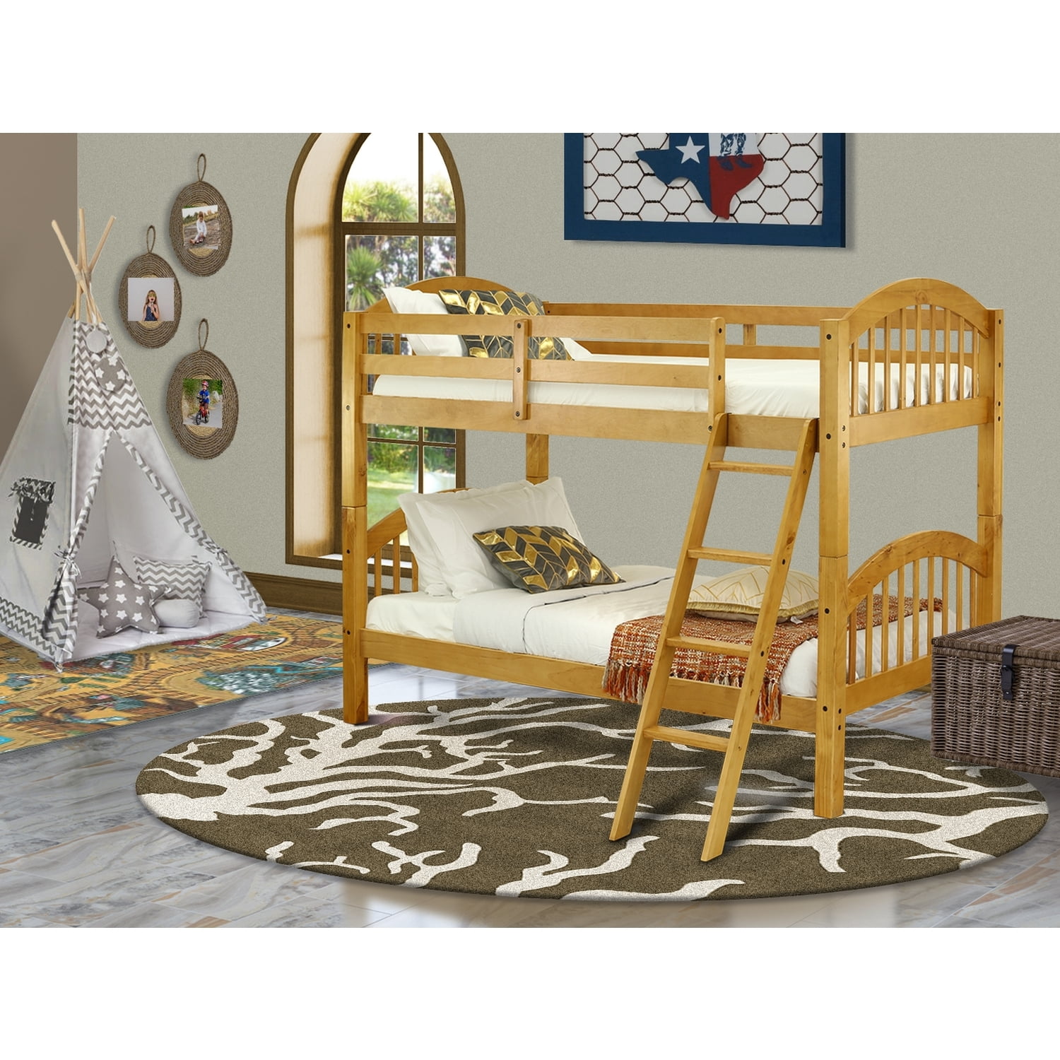 HomeStock Rustic Refinement Real Wood Bunk Beds Twin Over Twin With 4 ...