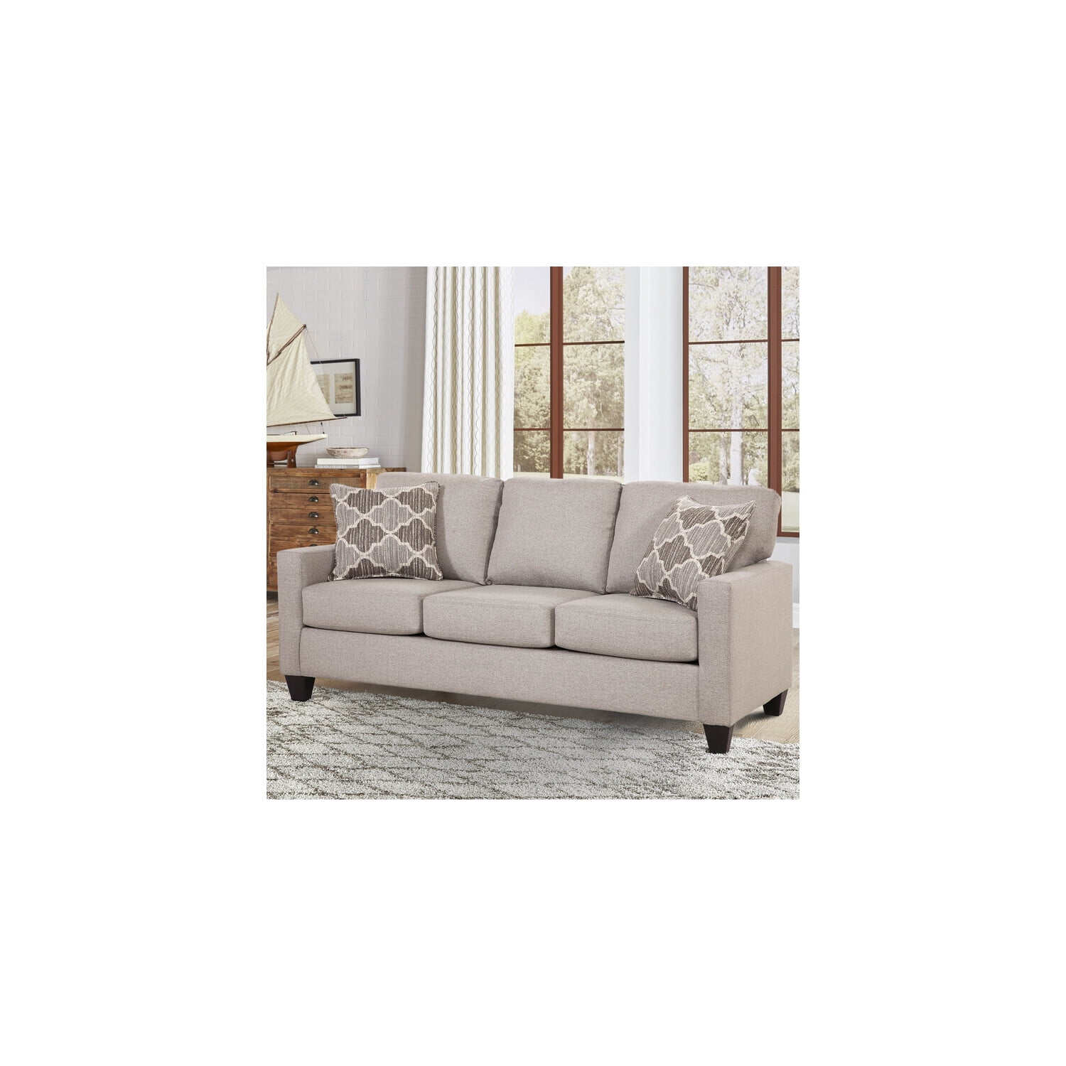 HomeStock Rustic Refinement Sofa with Two Accent Pillows, Neutral Linen ...