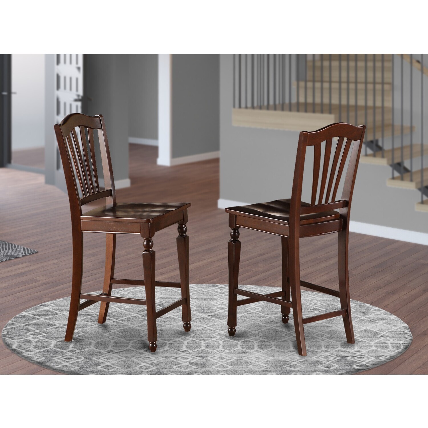 Rustic Counter Stools - Wood Seat, 24" Height - Dining Bar Stool ...