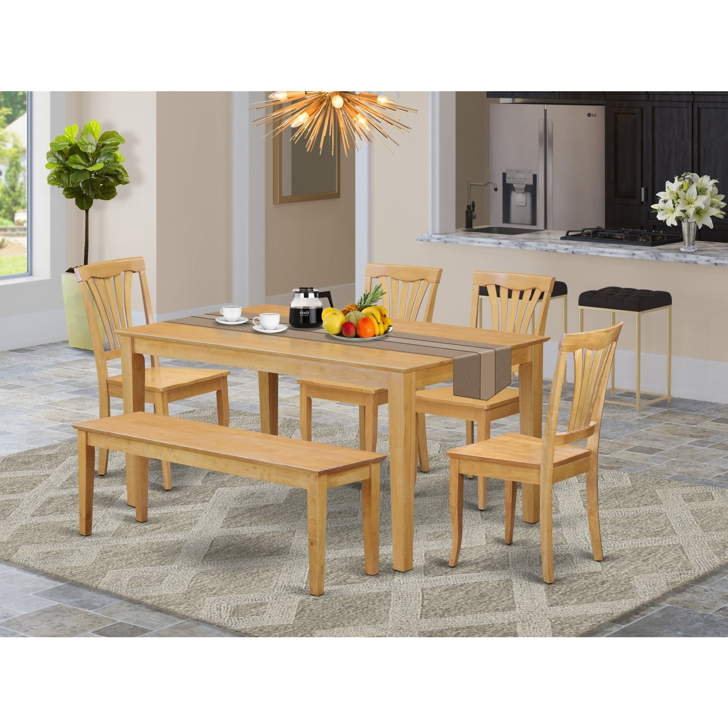 Rustic Dining Set for 6 - Wooden Table with 4 Chairs & Bench ...