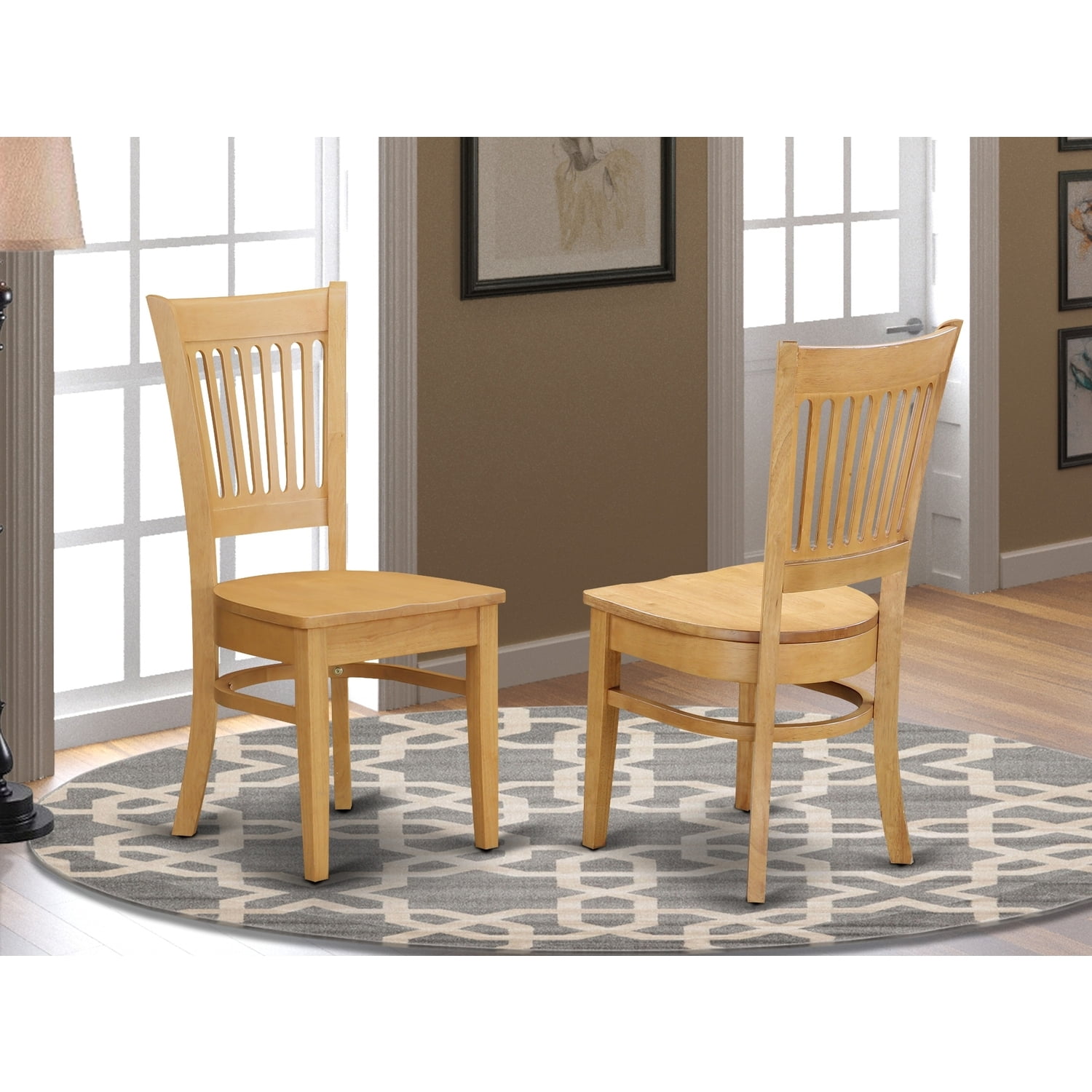 Rustic Wood Dining Chairs - Kitchen Seating in Oak Finish - Set of 2 ...